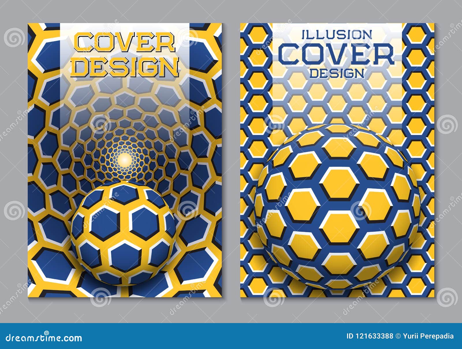 Blue Yellow Color Scheme Book Cover Design Template with Optical Motion ...