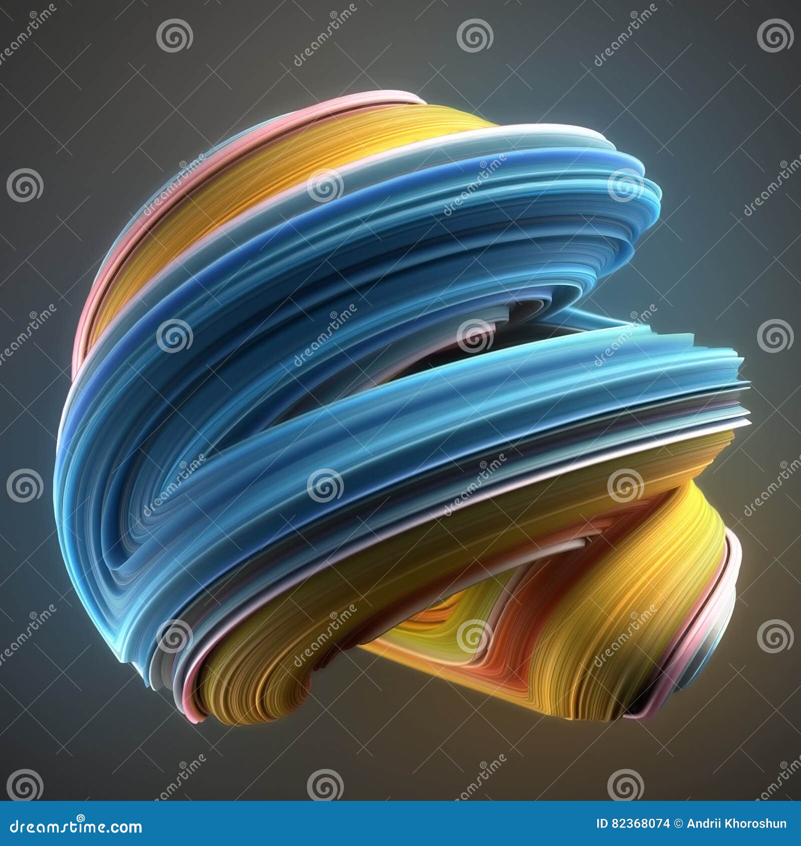 Blue and Yellow Colored Twisted Shape. Computer Generated Abstract ...