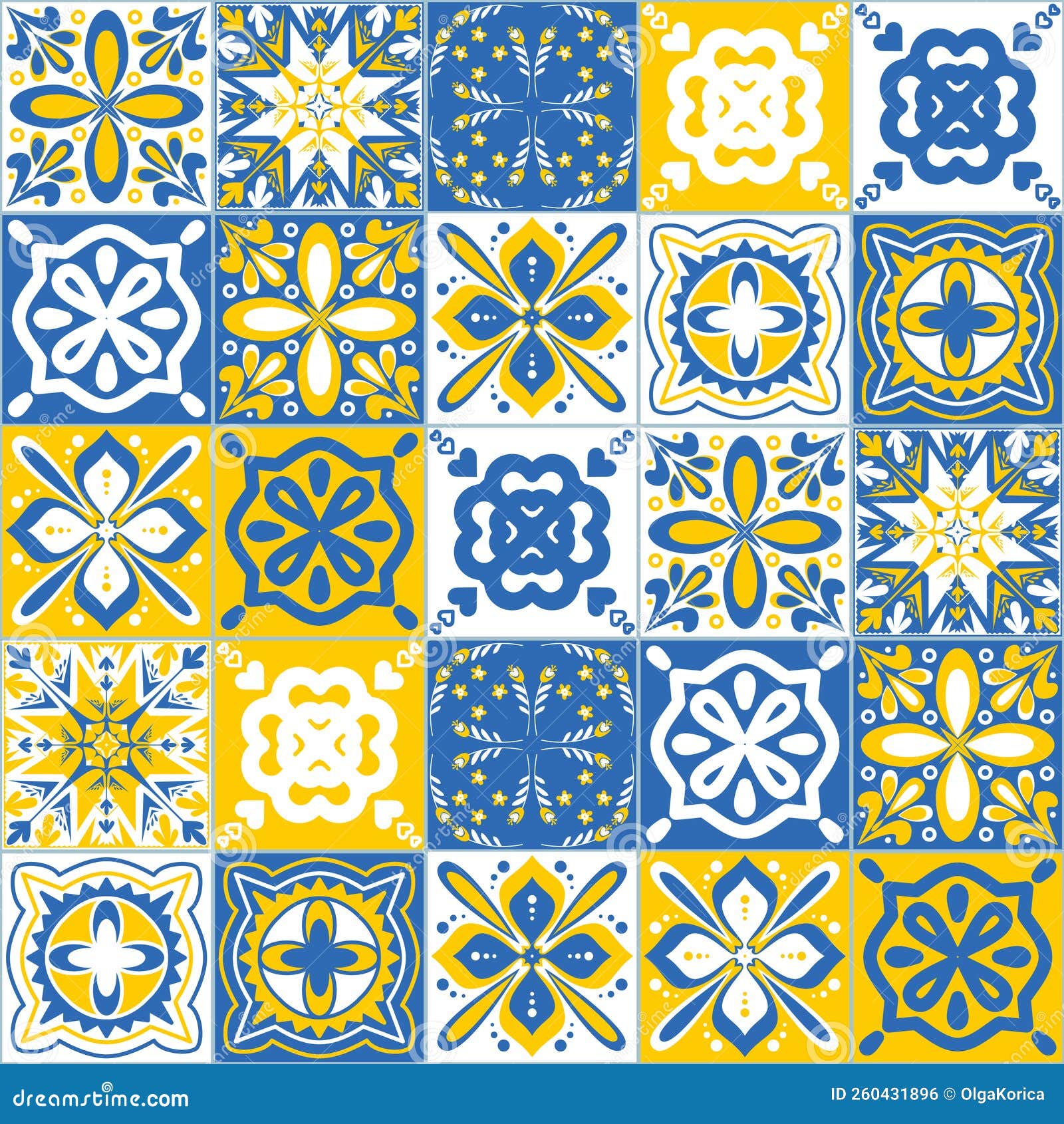 Blue Yellow Contrast Seamless Pattern, Decorative Square Ceramic Tile ...