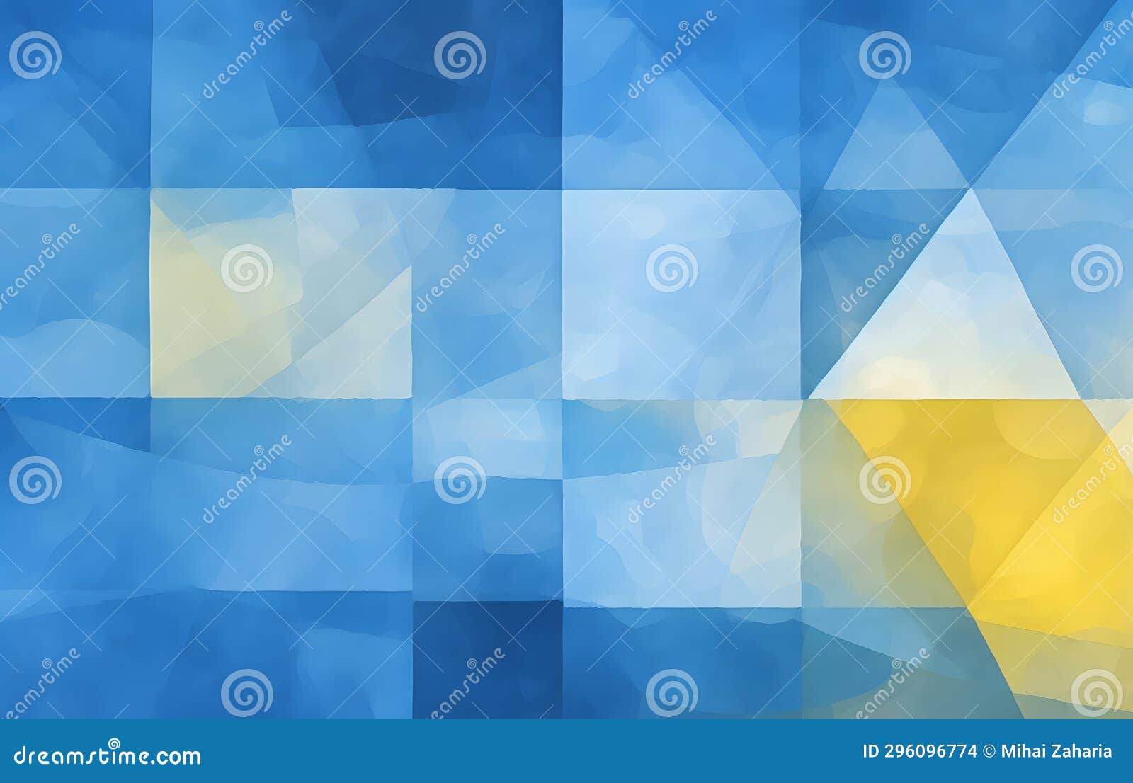 Blue and Yellow Cubism Background with Serene Watercolor Patterns Stock ...