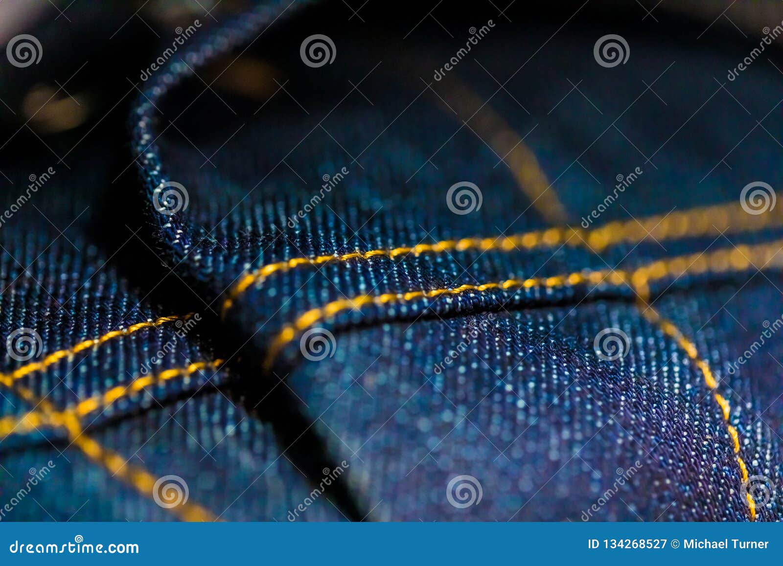 Blue and Yellow Denim with Stitching Stock Image - Image of cloth ...