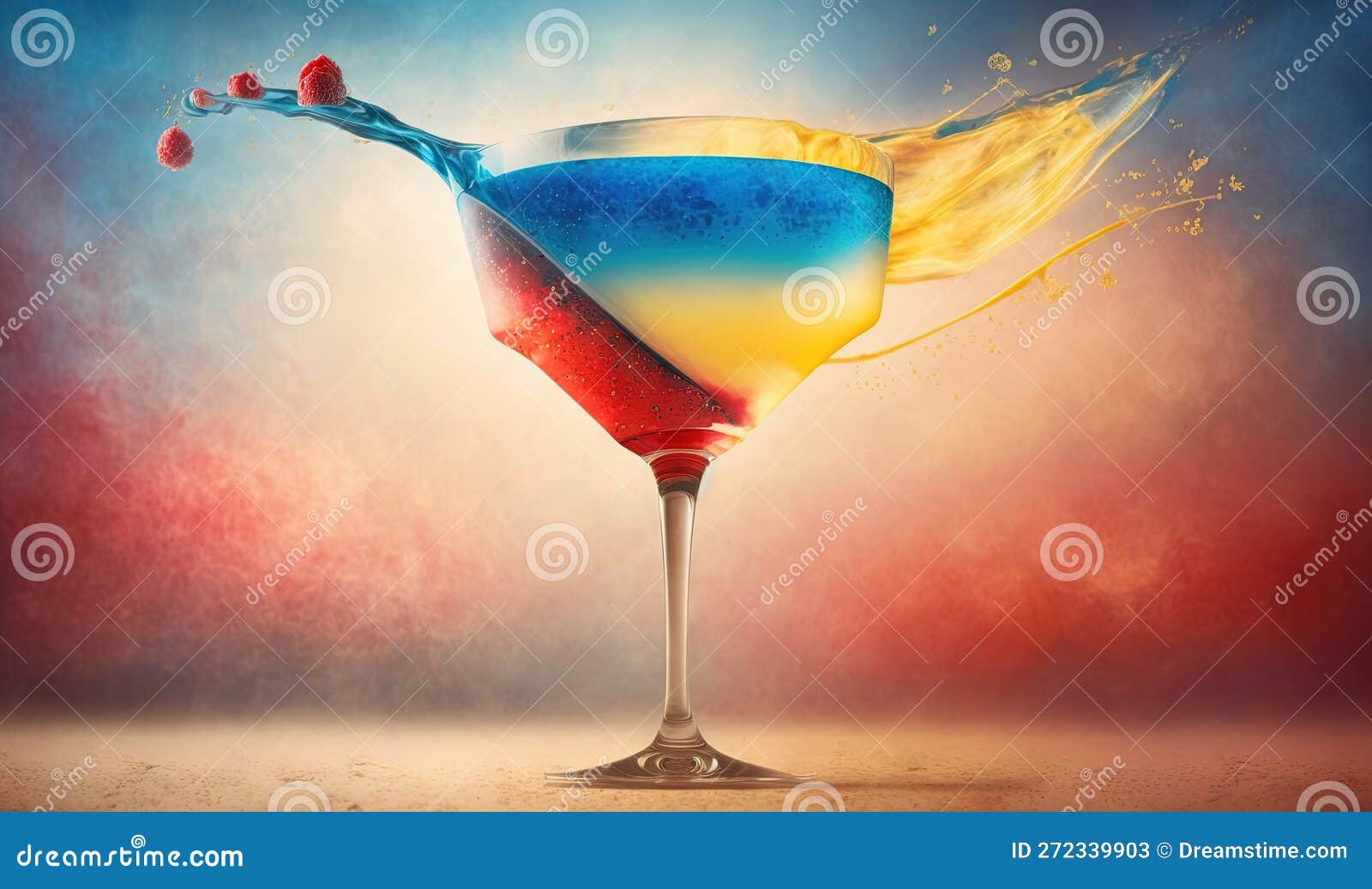 A Blue and Yellow Drink with a Splash of Liquid in it Stock ...