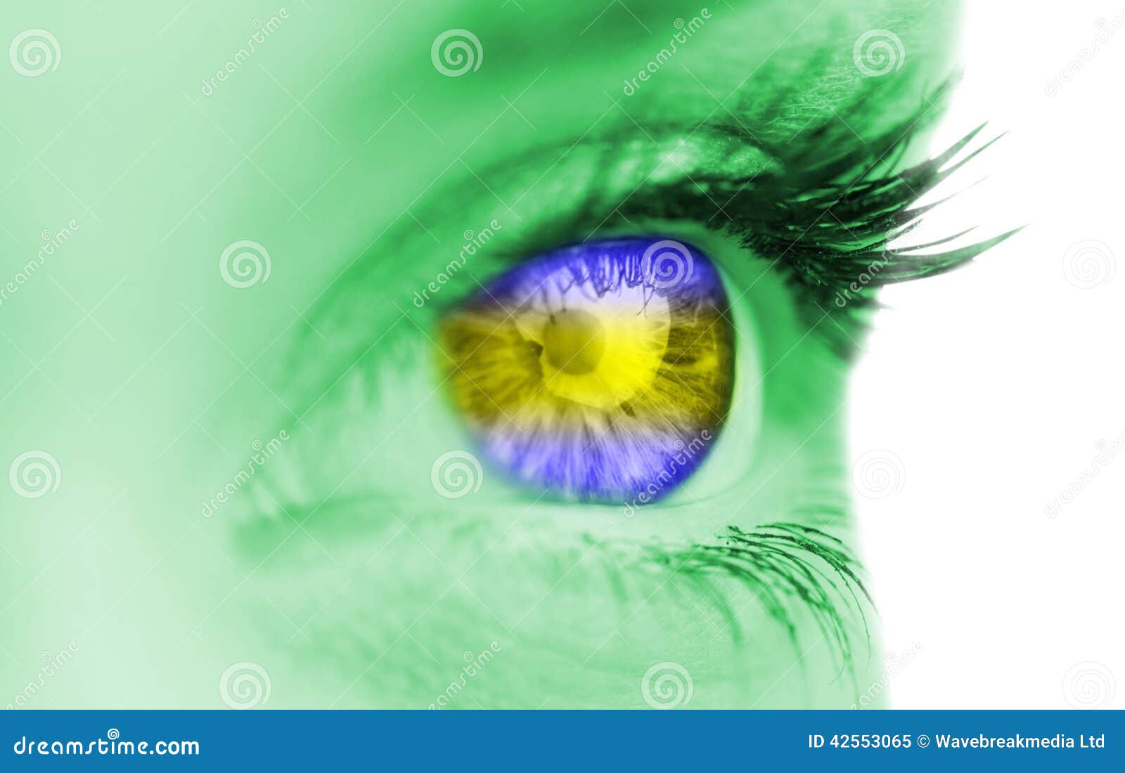 Blue and Yellow Eye on Green Face Stock Image - Image of beautiful ...