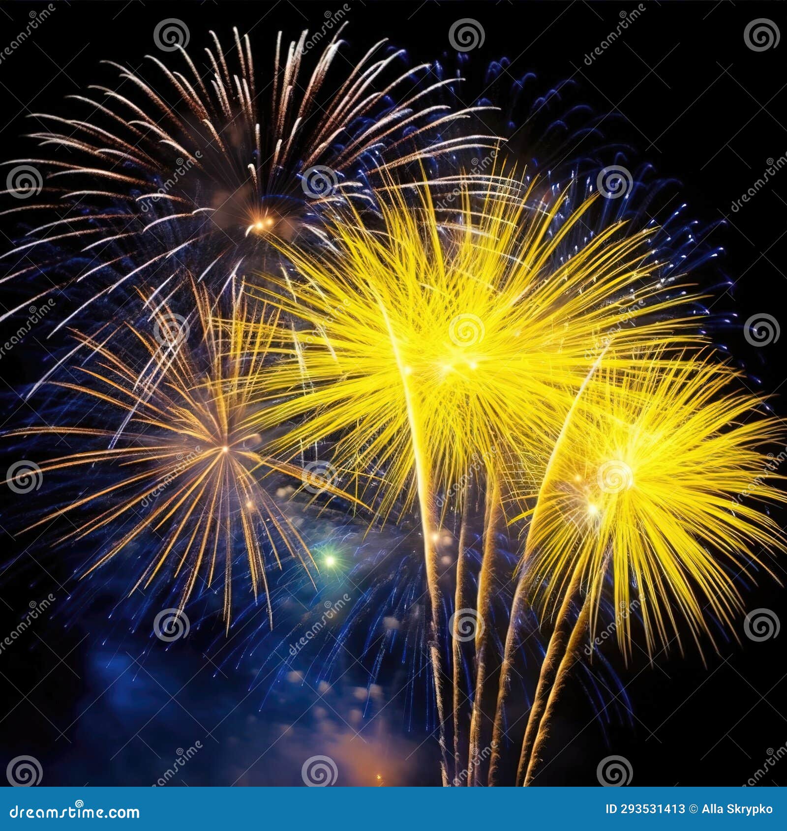 Blue and yellow fireworks stock illustration. Illustration of ...