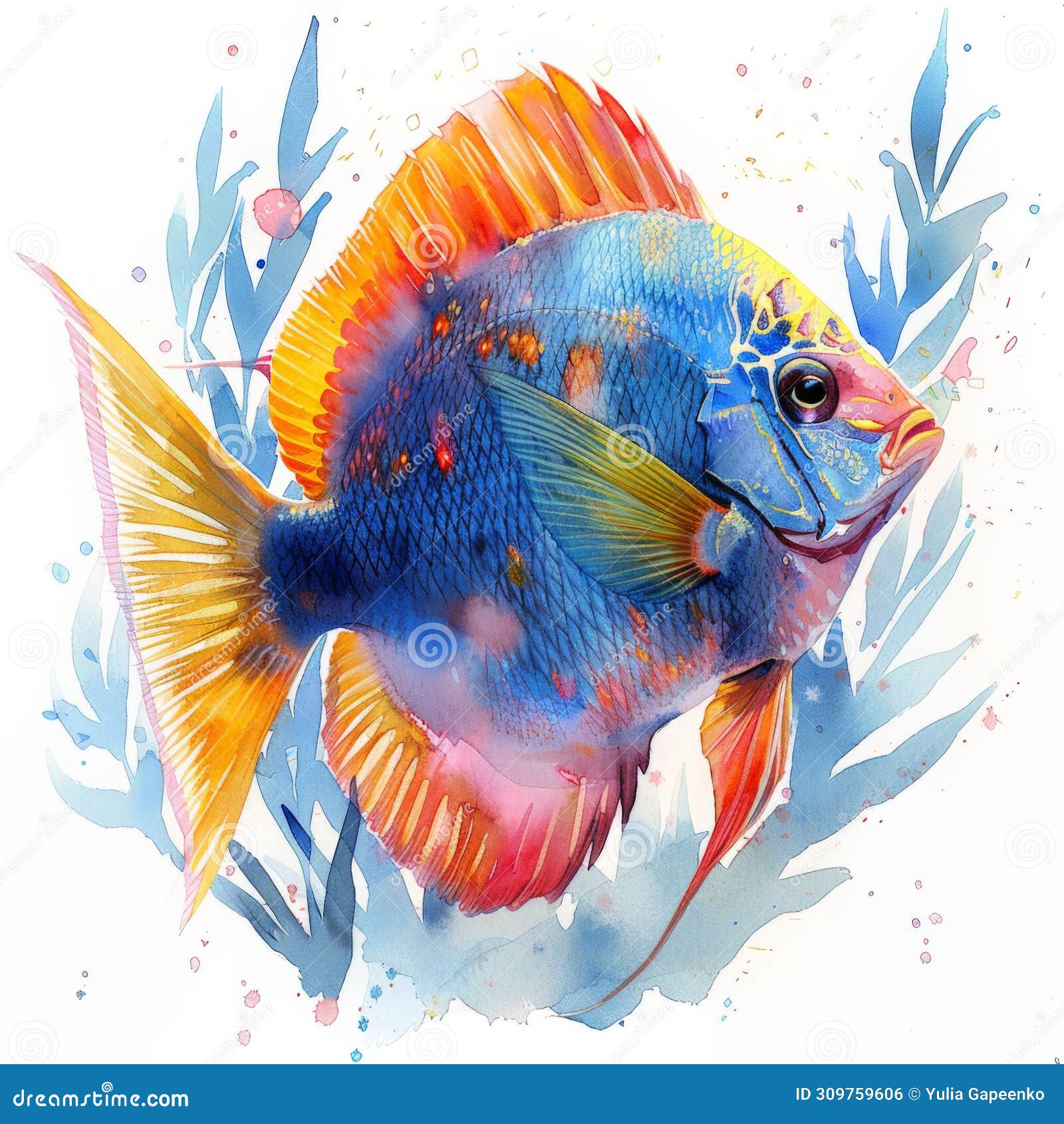 Blue and Yellow Fish on White Background Stock Illustration ...