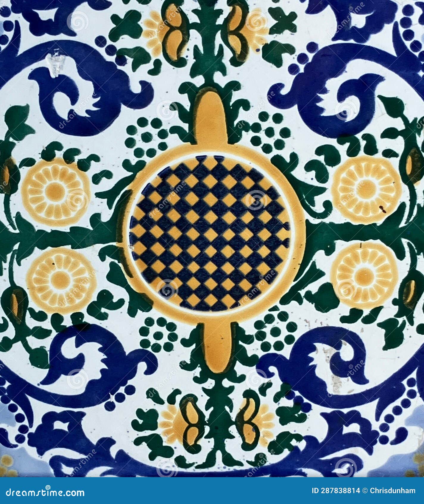 Blue and Yellow Floral Patterned Tile, Morocco Stock Photo - Image of ...