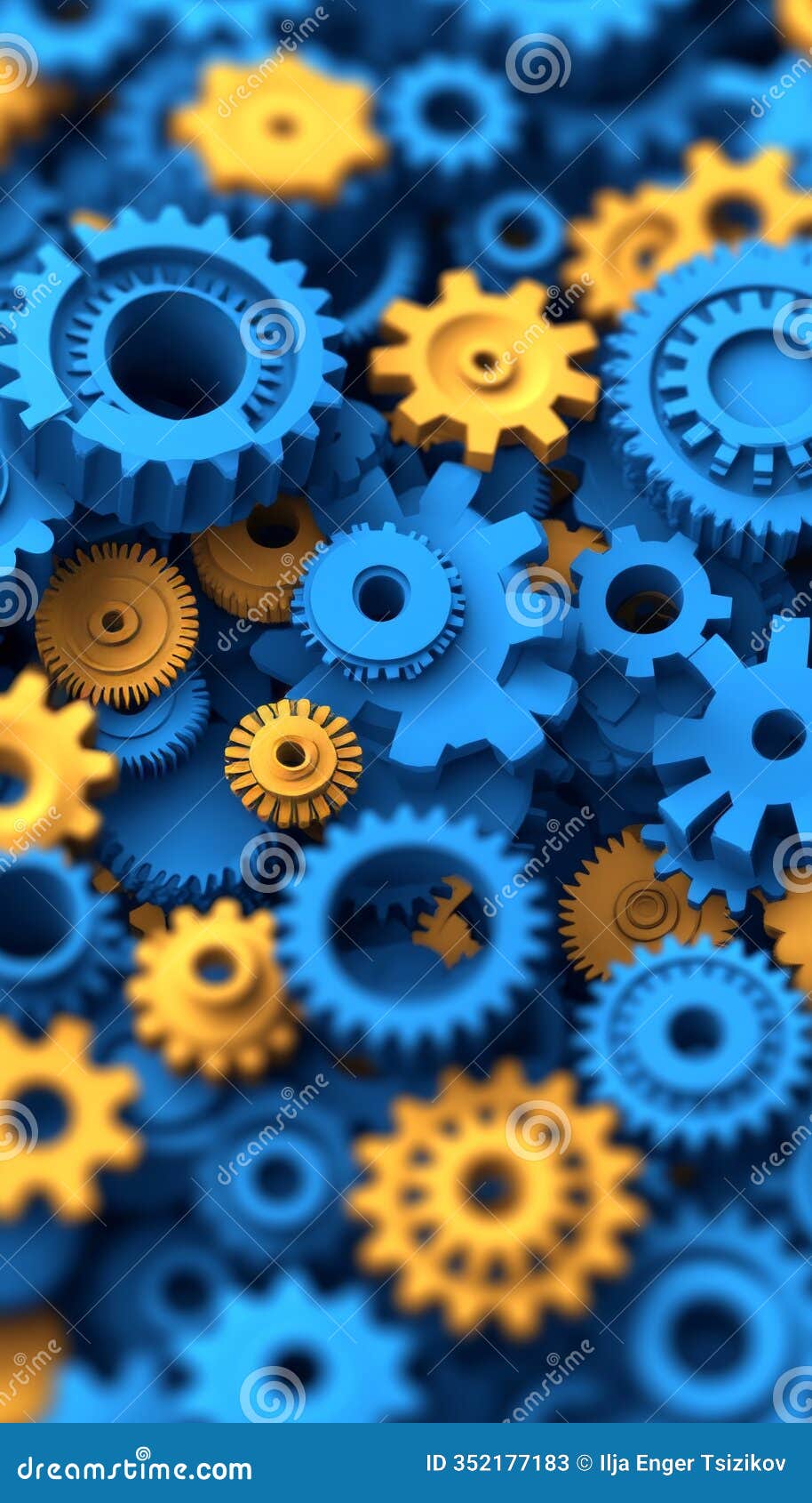 Blue and Yellow Gears and Cogs Abstract Technological Background ...