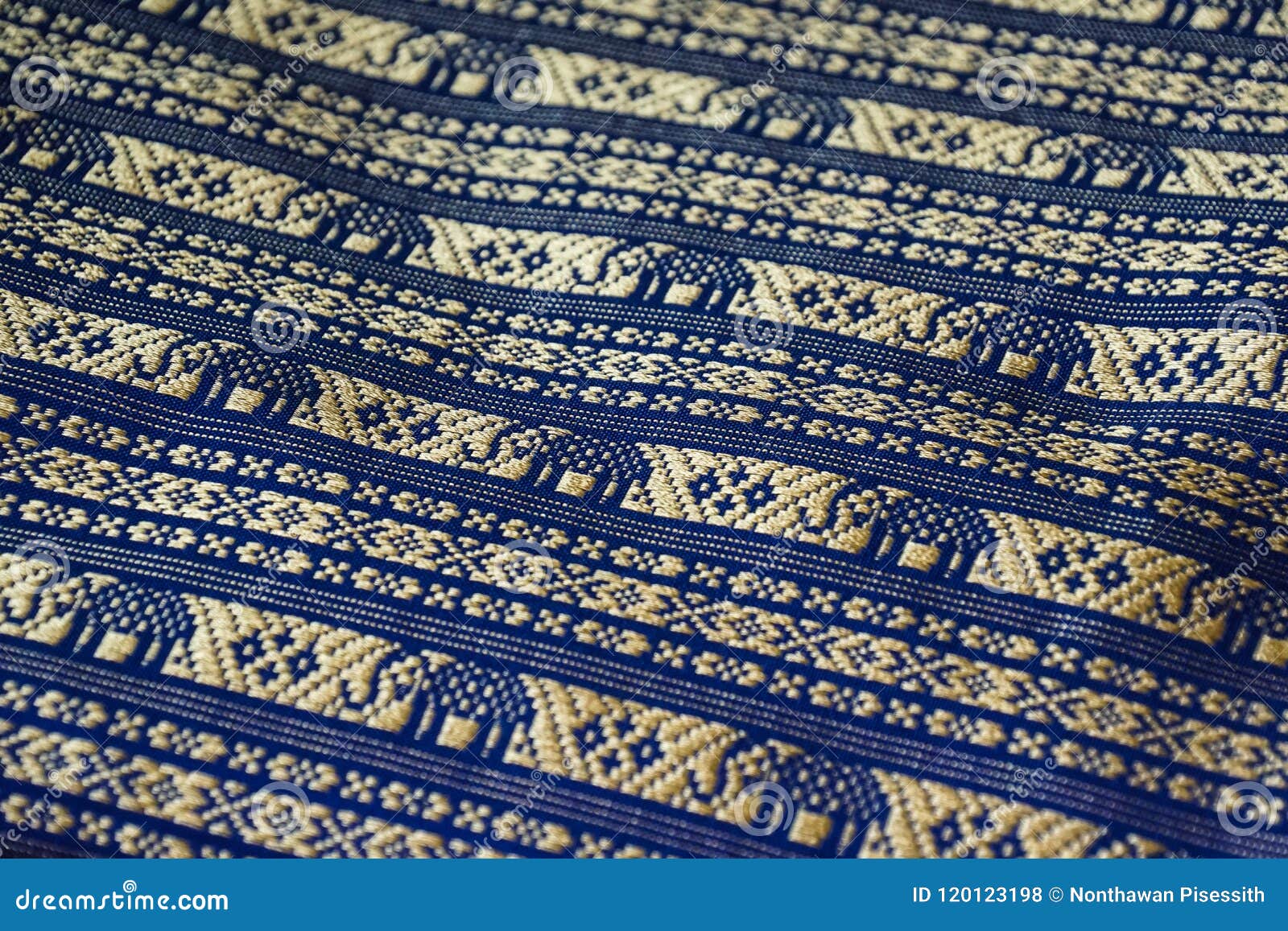 Blue Yellow Gold Thai Handmade Silk Pattern Stock Photo - Image of ...