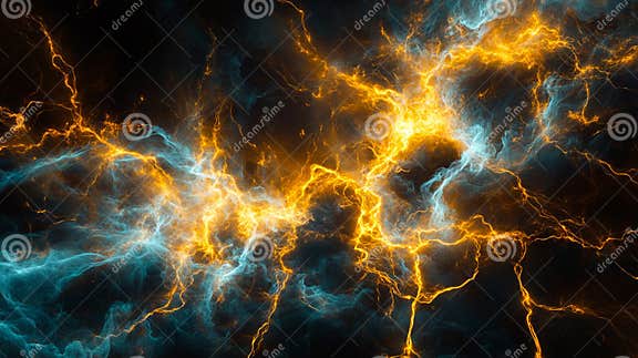 A Blue and Yellow Lightning Bolt on a Black Background Stock Photo ...