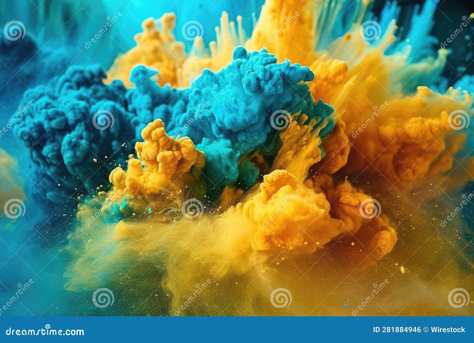 Blue and Yellow Liquid Explosion, with Colorful Splashes that Create a ...