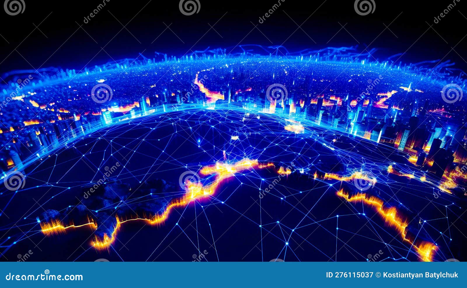 Blue and Yellow Map of the World with Lines and Dots on it. Generative ...