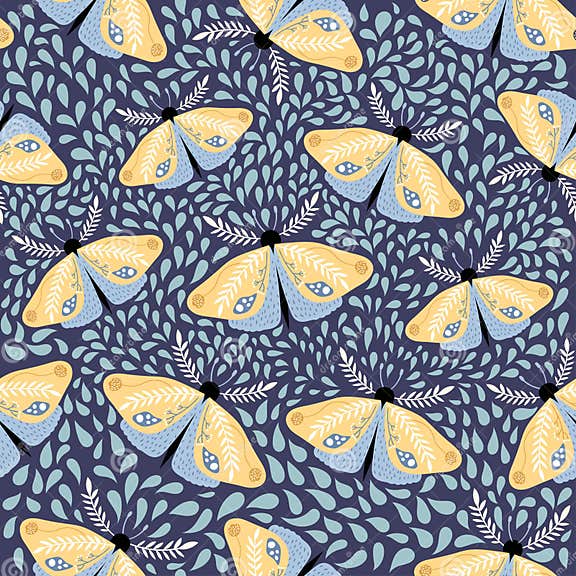 Decorative Floral Seamless Pattern with Colorful Moths and Flowers ...