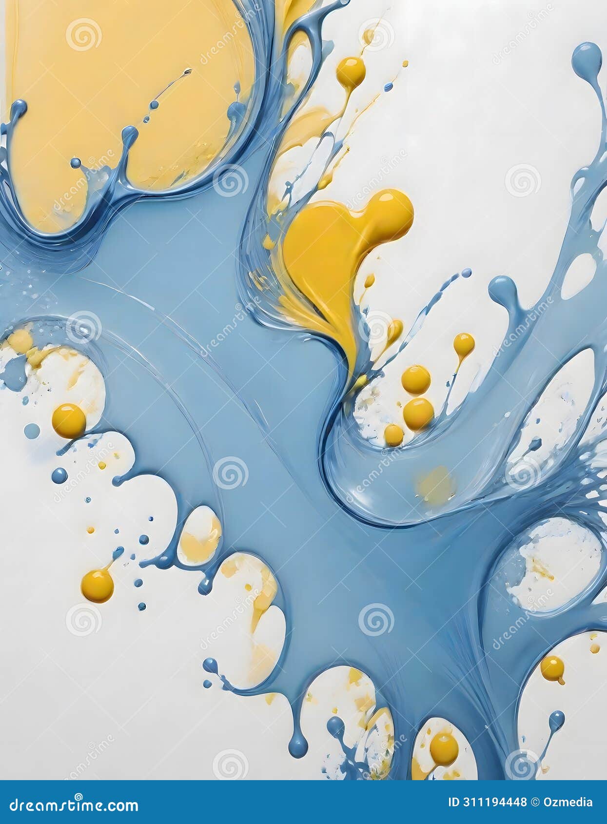 Blue and Yellow Paint Splash, Featuring Bubbles and Patterns ...