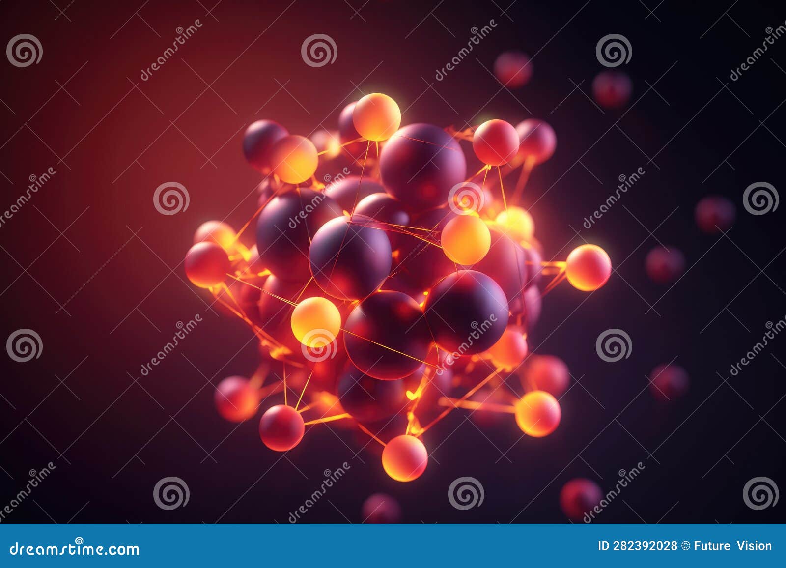 Blue, Yellow and Pink Atoms Forming Molecular Structure, Created Using ...