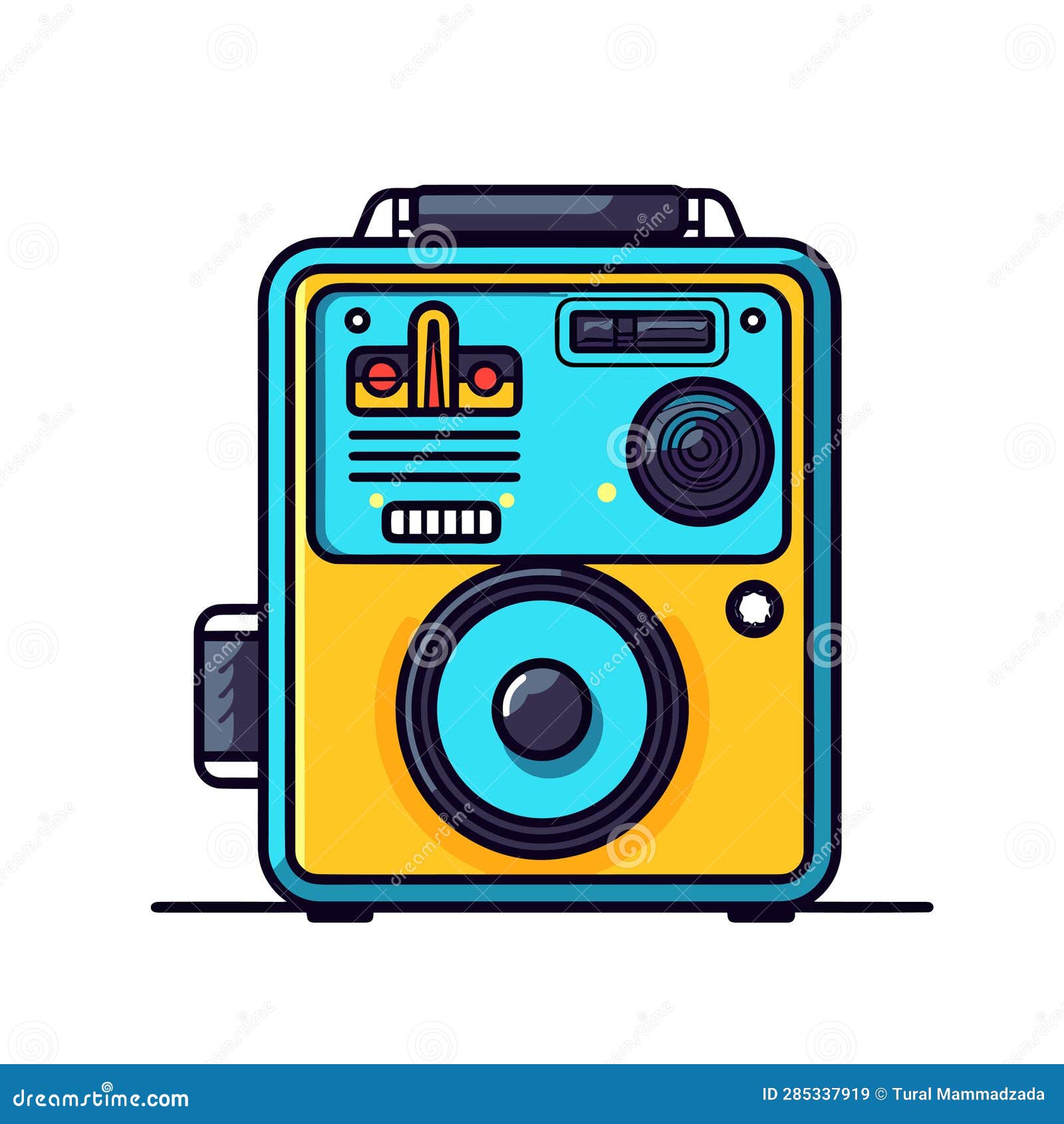 Vector of a Blue and Yellow Radio with Speakers on it Stock Vector ...