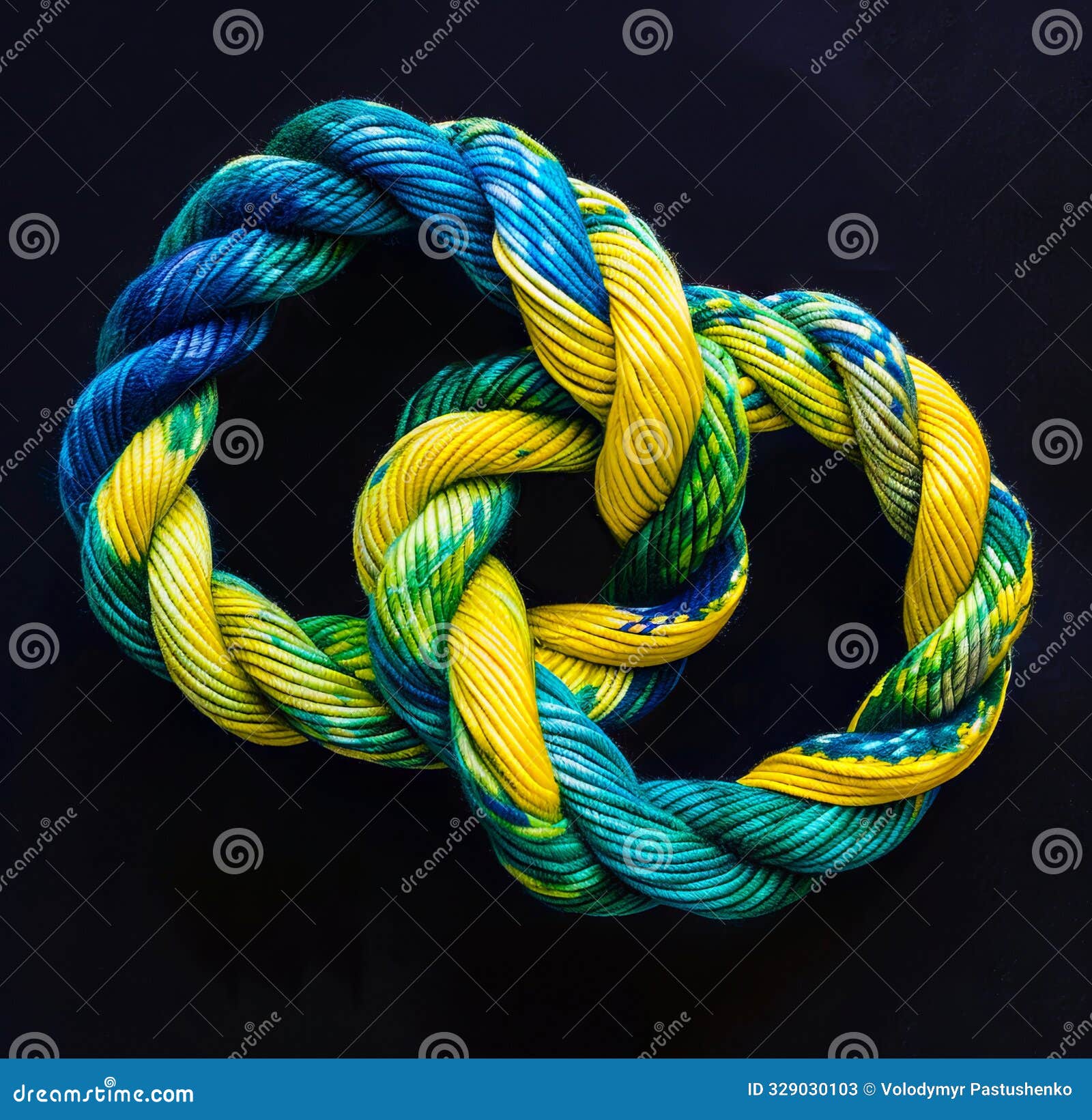 A Blue and Yellow Rope Knot on a Black Background Stock Image - Image ...