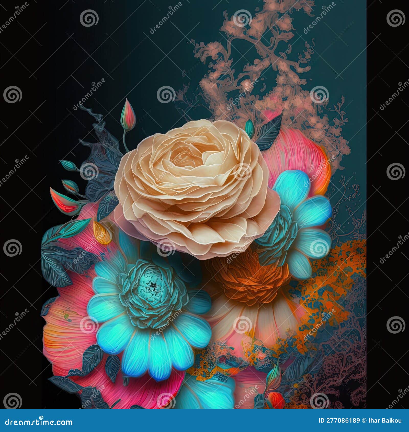 Blue and Yellow Roses stock illustration. Illustration of forest ...