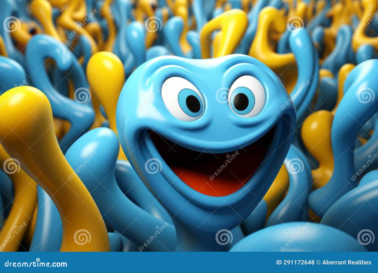 A Blue and Yellow Smiley Face in the Middle of a Crowd Stock ...