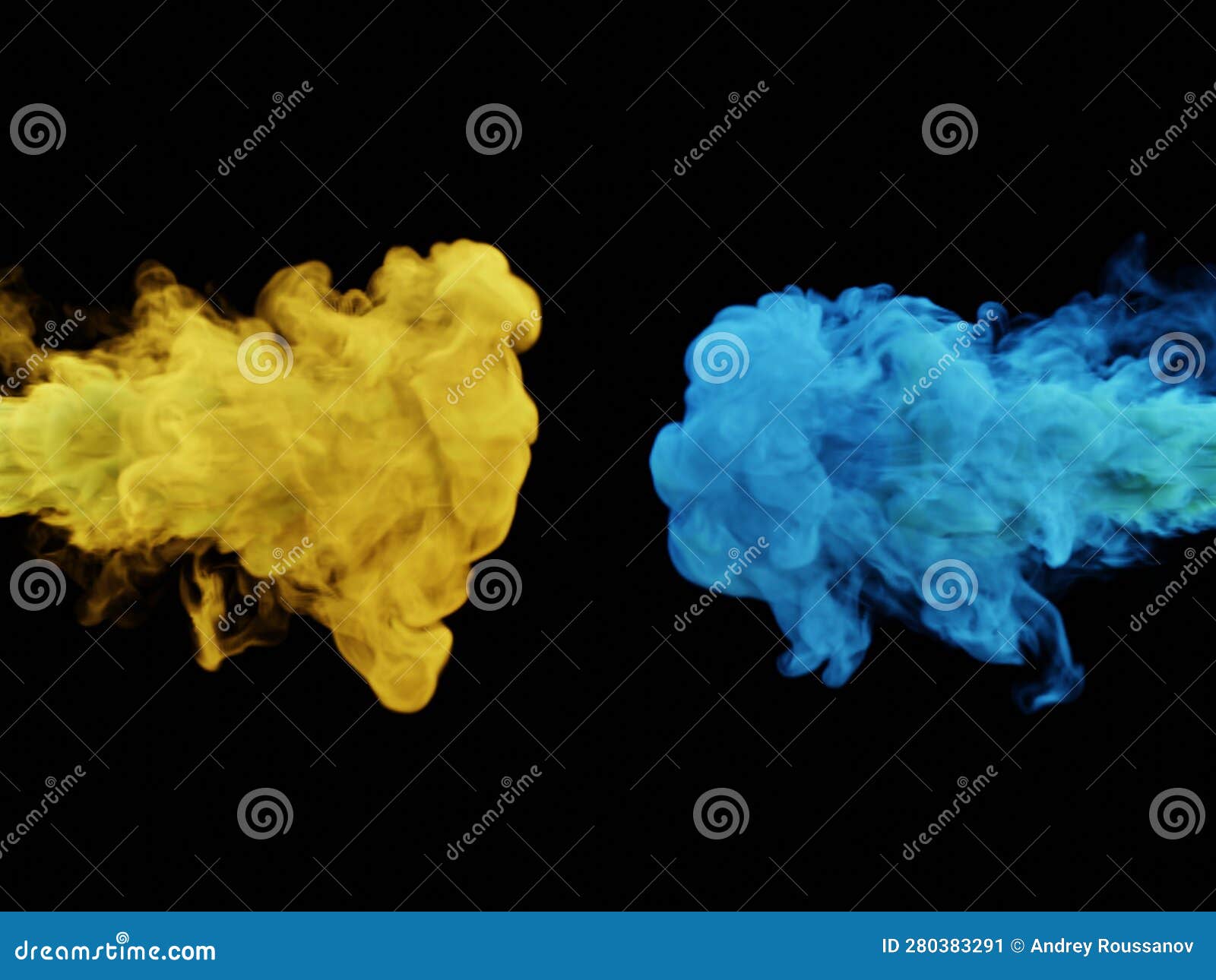 Blue and Yellow Smoke. 3d Render. Stock Image - Image of realistic ...
