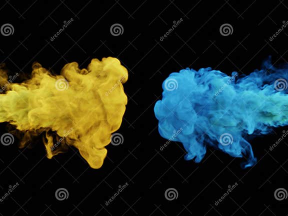 Blue and Yellow Smoke. 3d Render. Stock Image - Image of realistic ...