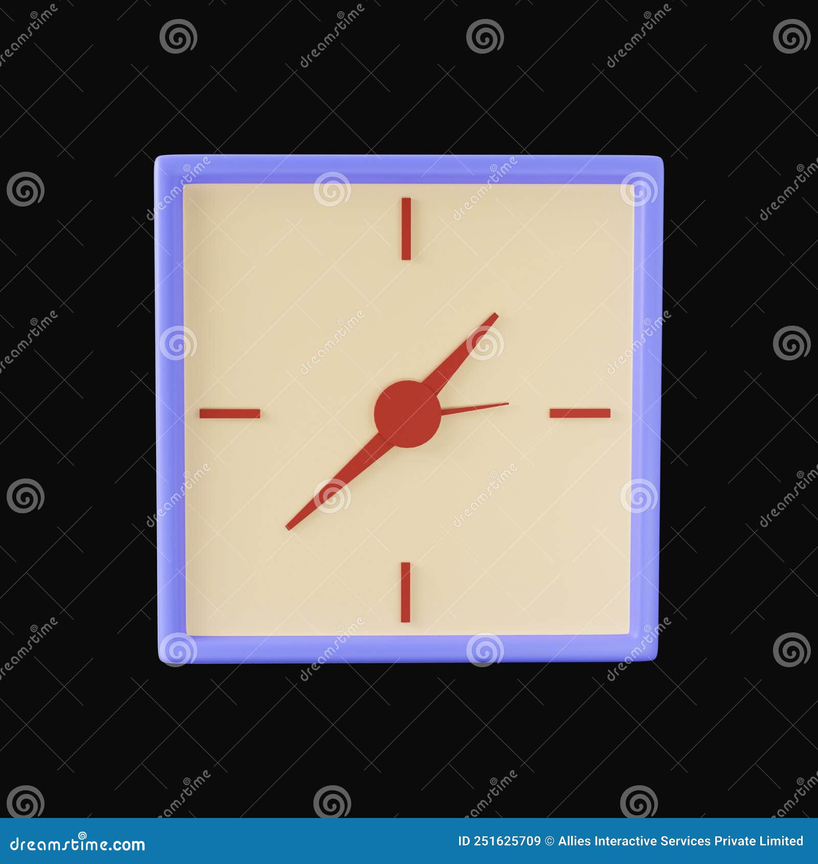 Blue and Yellow Square Clock 3D Illustration on Black Stock ...