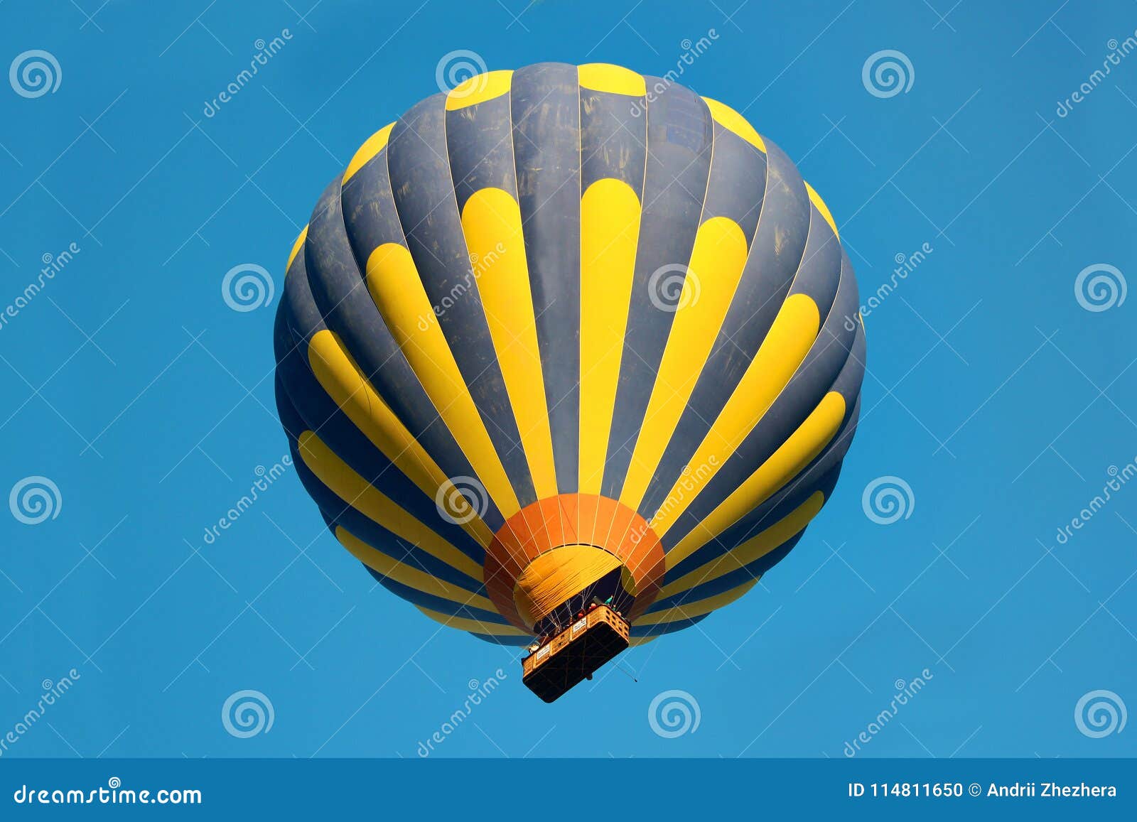 Blue and Yellow Striped Balloon in the Sky Stock Photo - Image of ...