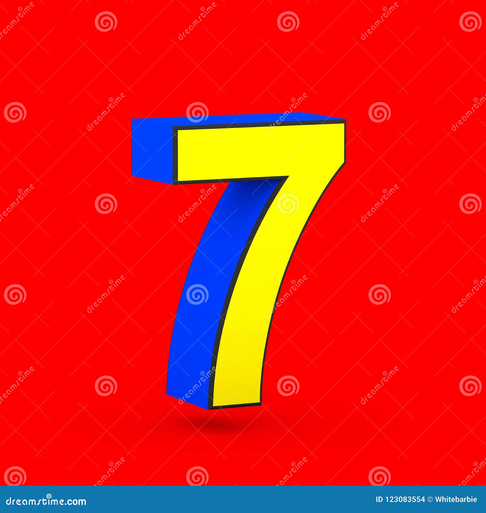 Blue and Yellow Superhero Number 7 Isolated on Red Background. Stock ...