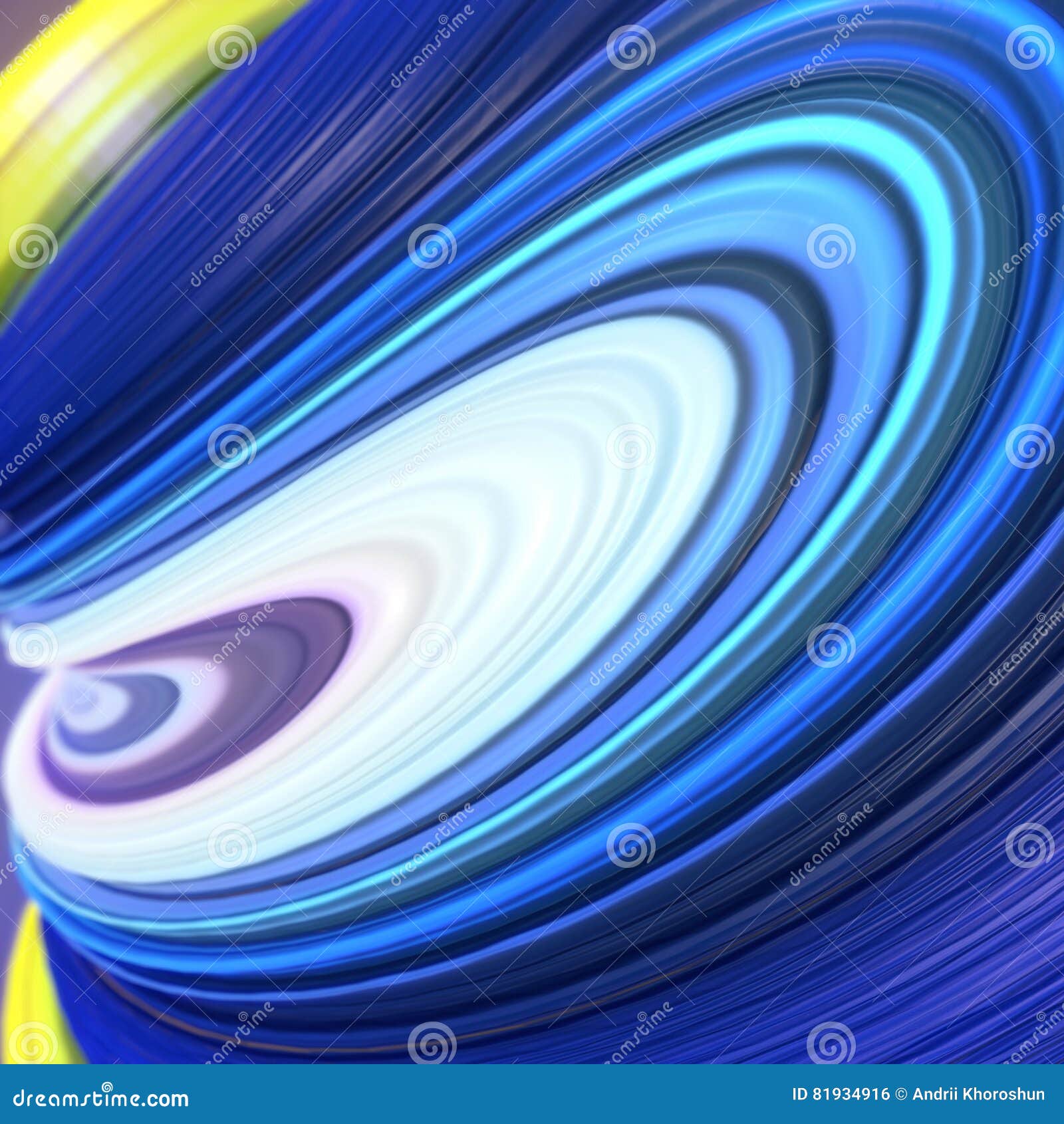 Blue and Yellow Twisted Shape. Computer Generated Abstract Geometric 3D ...