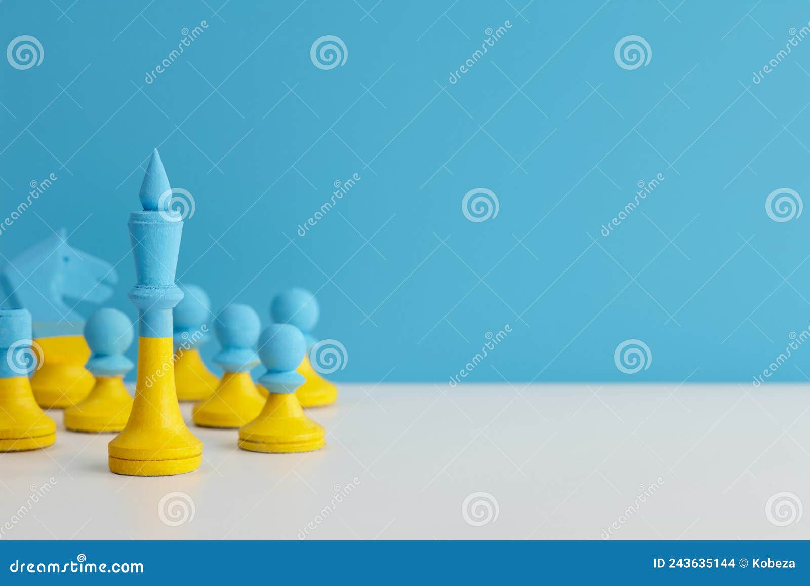 Blue and Yellow Ukrainian Chess Set on Blue Background Stock Photo ...