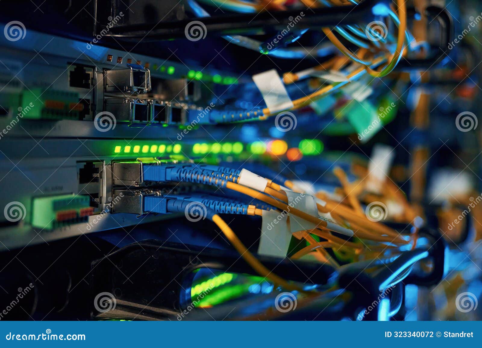 Blue and Yellow Wires. Close Up View of Hardware in the Server Room ...