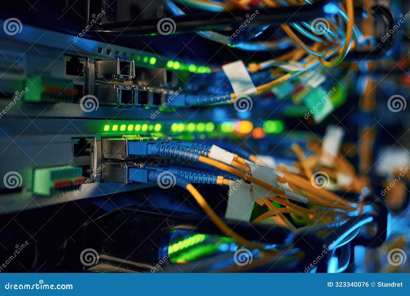 Blue and Yellow Wires. Close Up View of Hardware in the Server Room Stock Photo - Image of ...