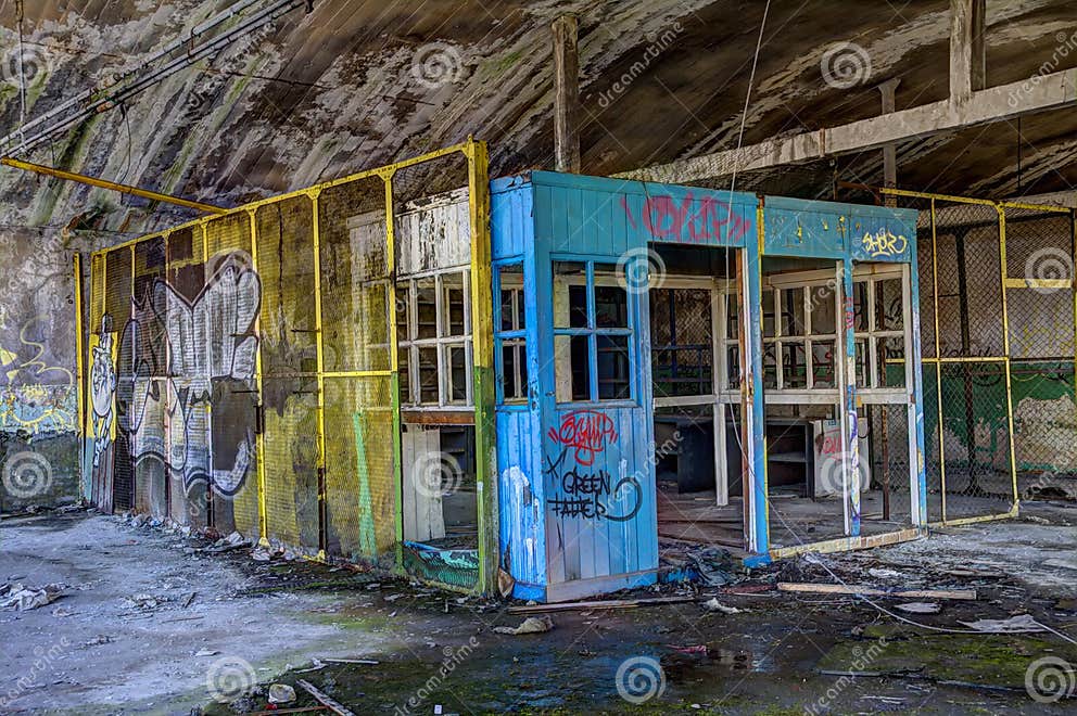 Blue and yellow workshop stock image. Image of cityscape - 61008831