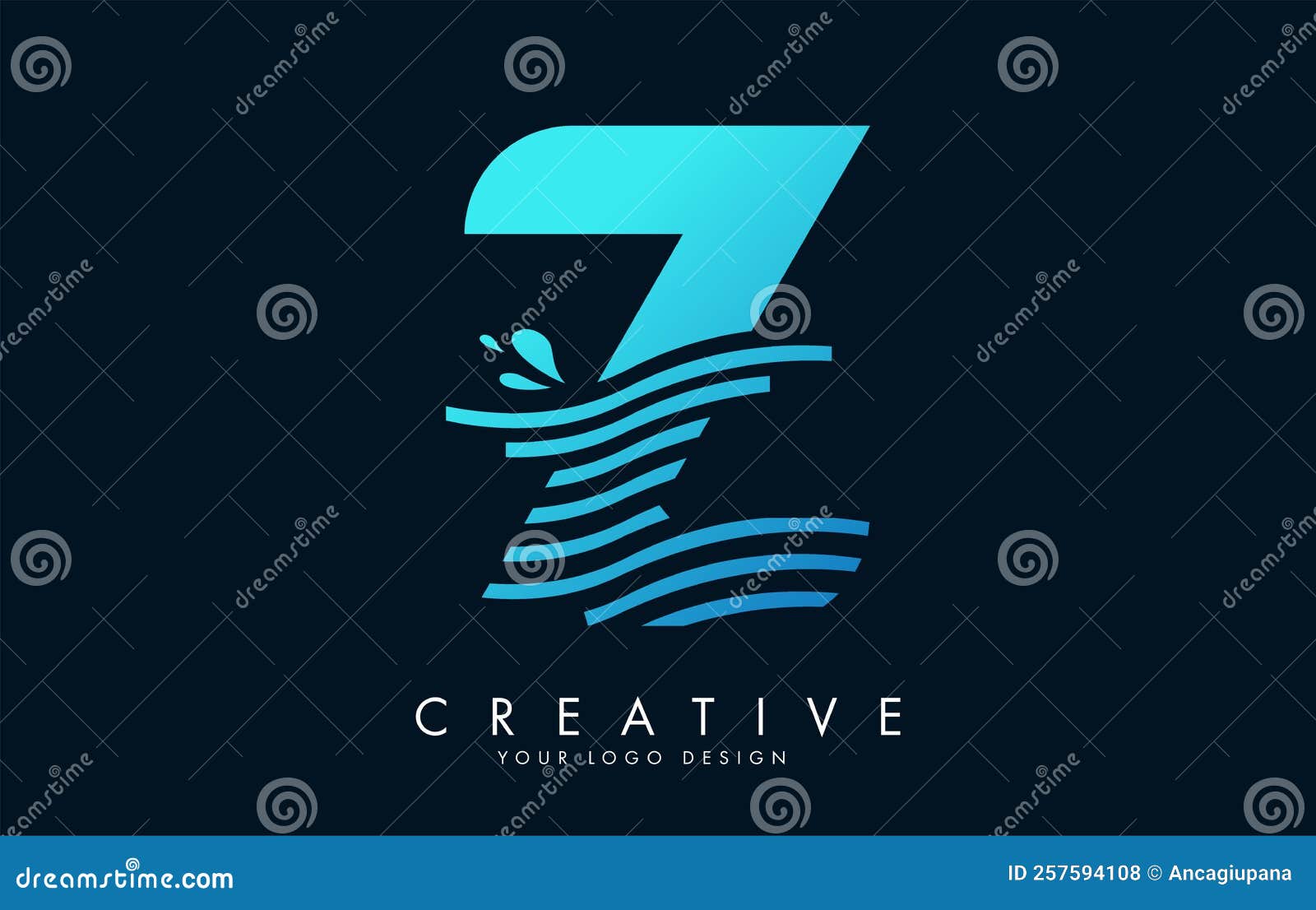 Blue Z Letter Logo with Waves and Water Drops Design Stock Vector ...
