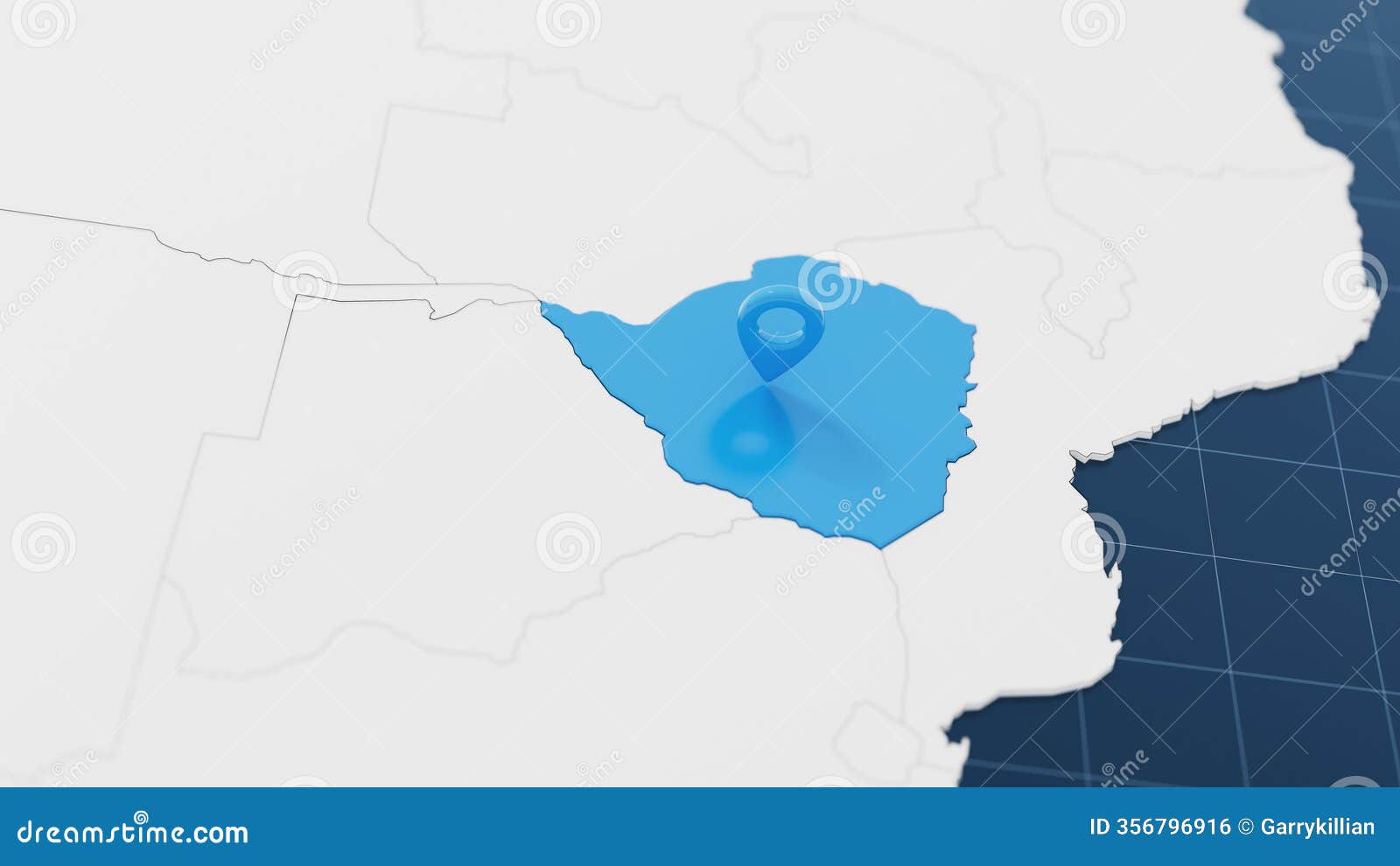 Blue Zimbabwe 3d Map with Pointer Pin Surrounded with Other Countries ...