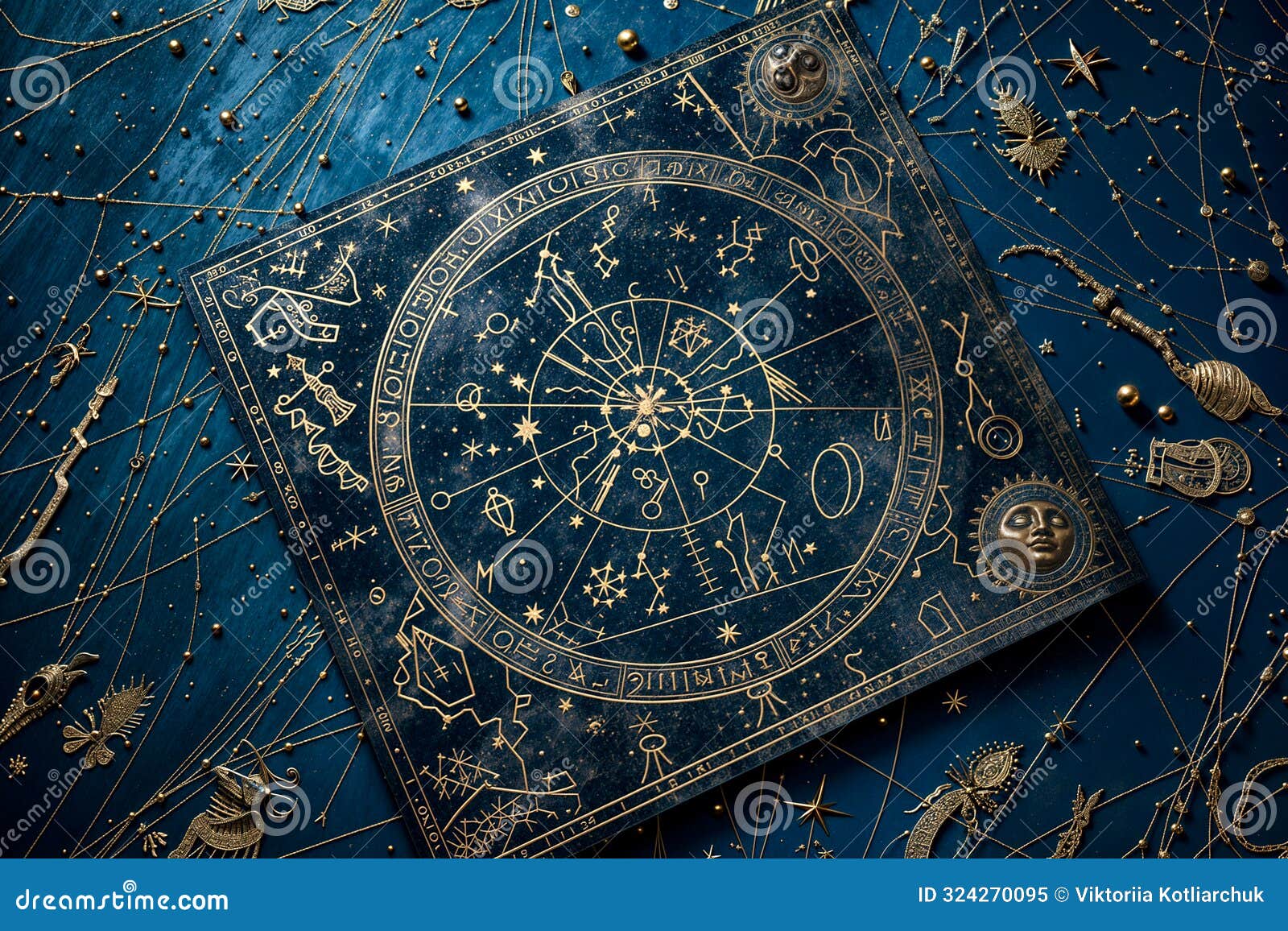 Blue Zodiac Star Chart in a Circle on a Blue Background, Astrology ...