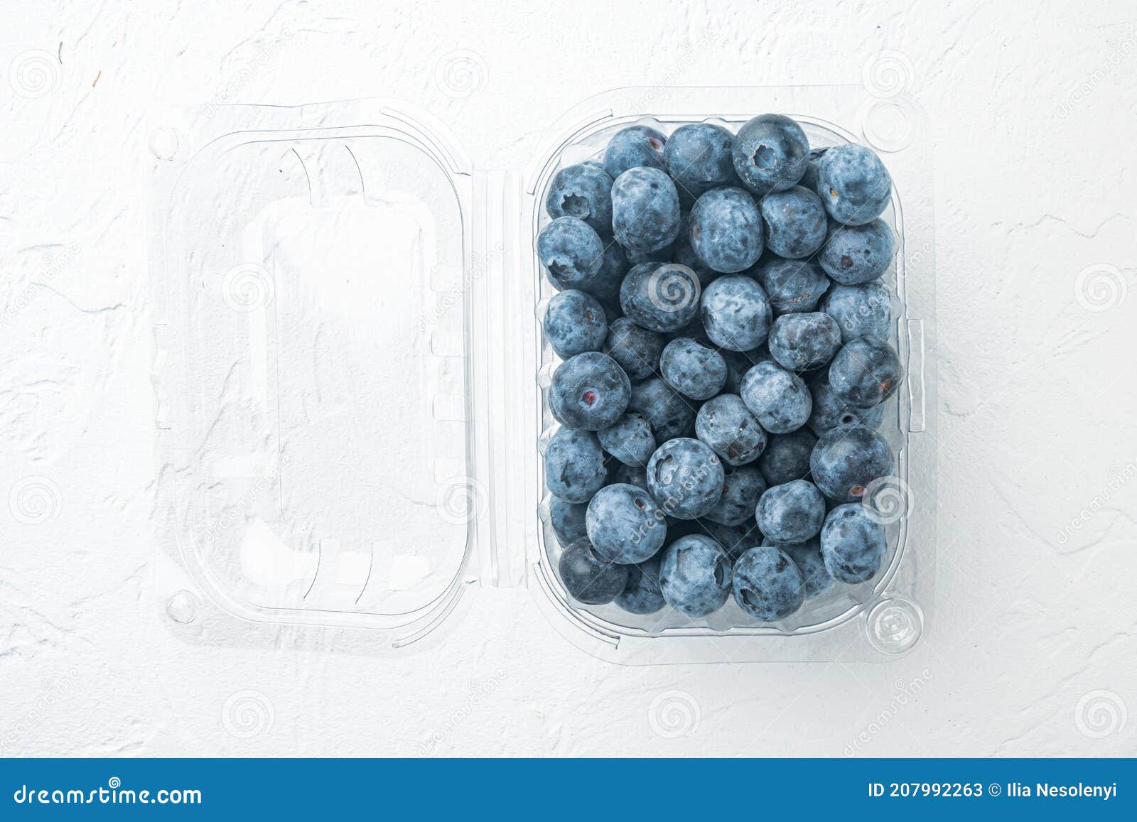 Blueberries in Clear Plastic Tray, on White Background, Top View Flat ...
