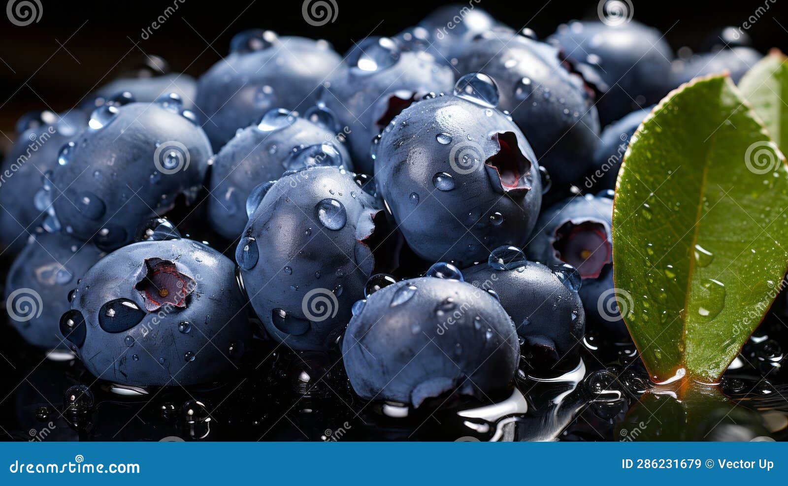 Blueberries Close-up in Water Drops. Generative AI. Stock Image - Image ...