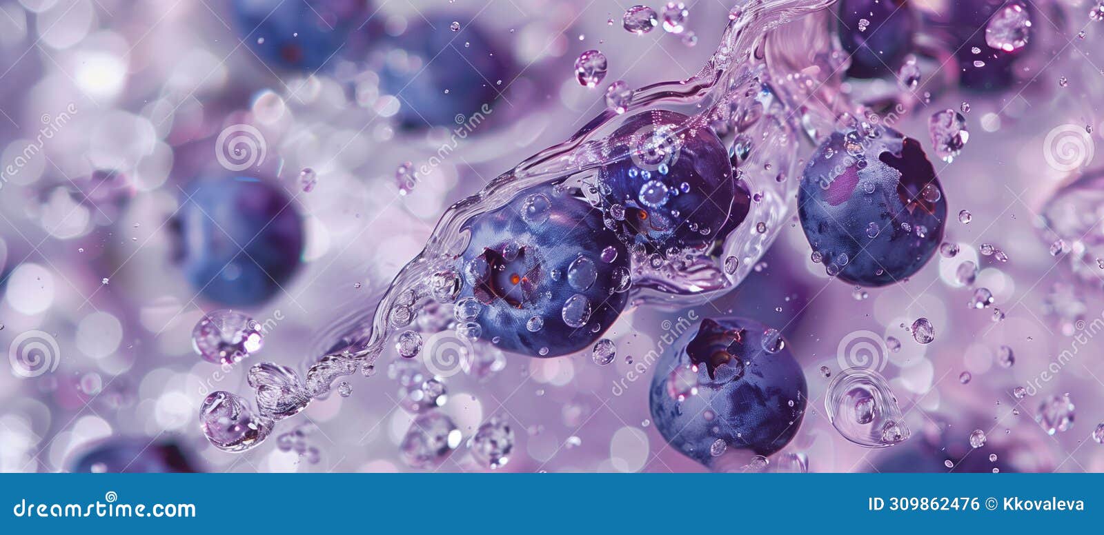 Blueberries Falling in Water. Horizontal Layout. Transparent Liquid for ...