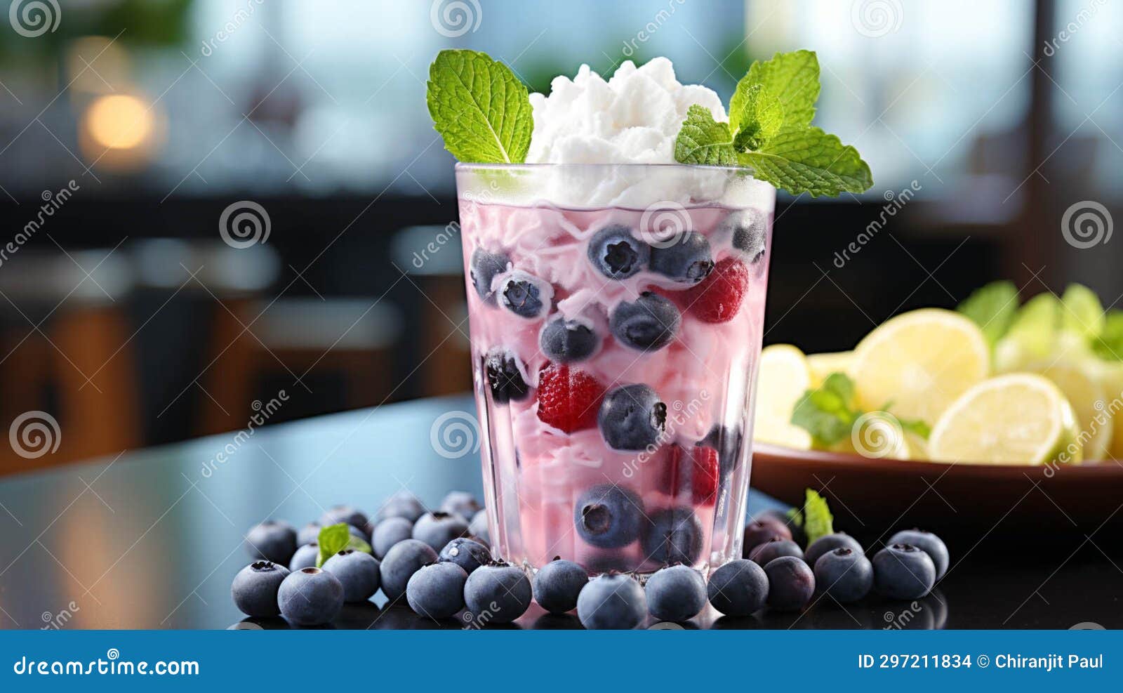 Blueberries Juice with Ice in a Glass Cup on a White Marble Surface ...