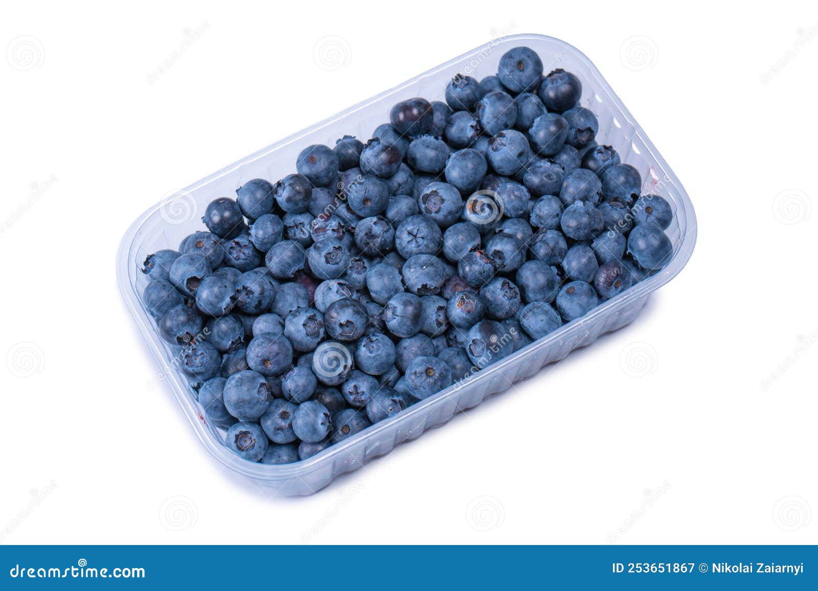 Blueberries in a Plastic Container Isolated on White Background Stock ...