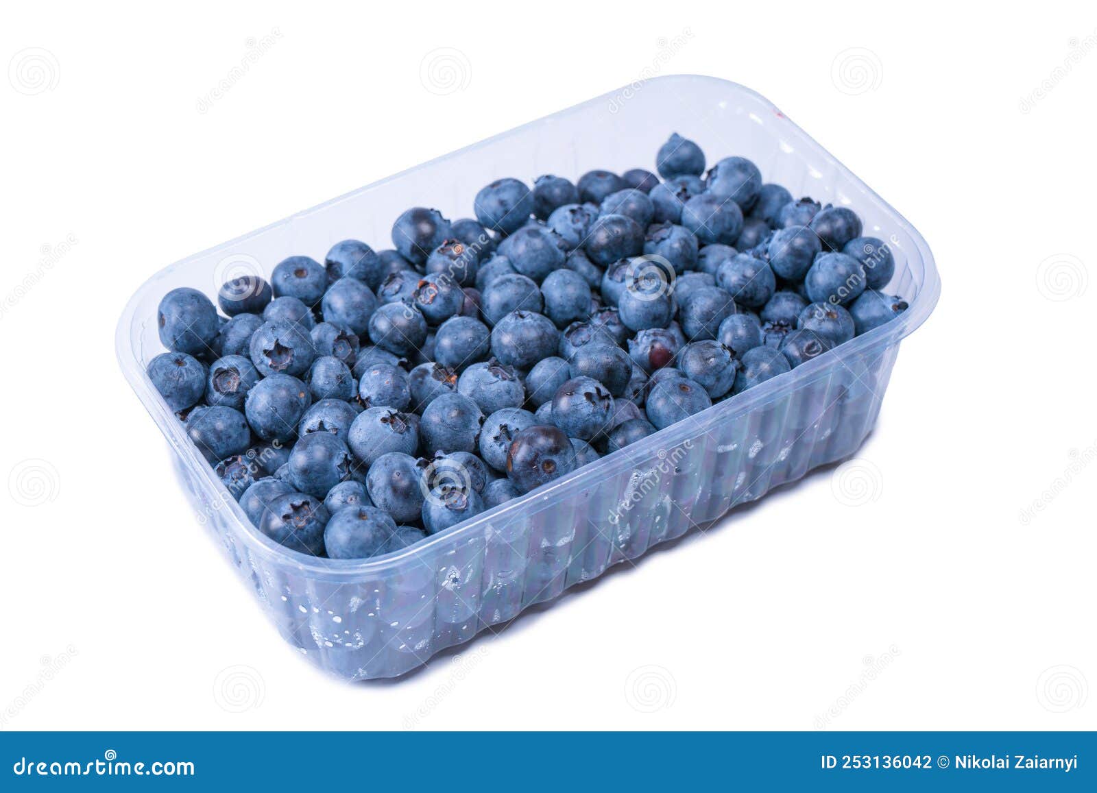 Blueberries in a Plastic Container Isolated on White Background Stock ...