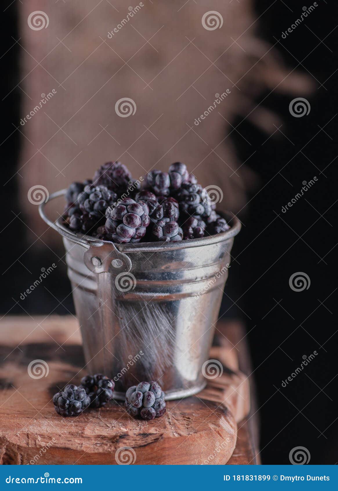 Blueberries and Raspberries in Different Containers: in a Bucket and a ...