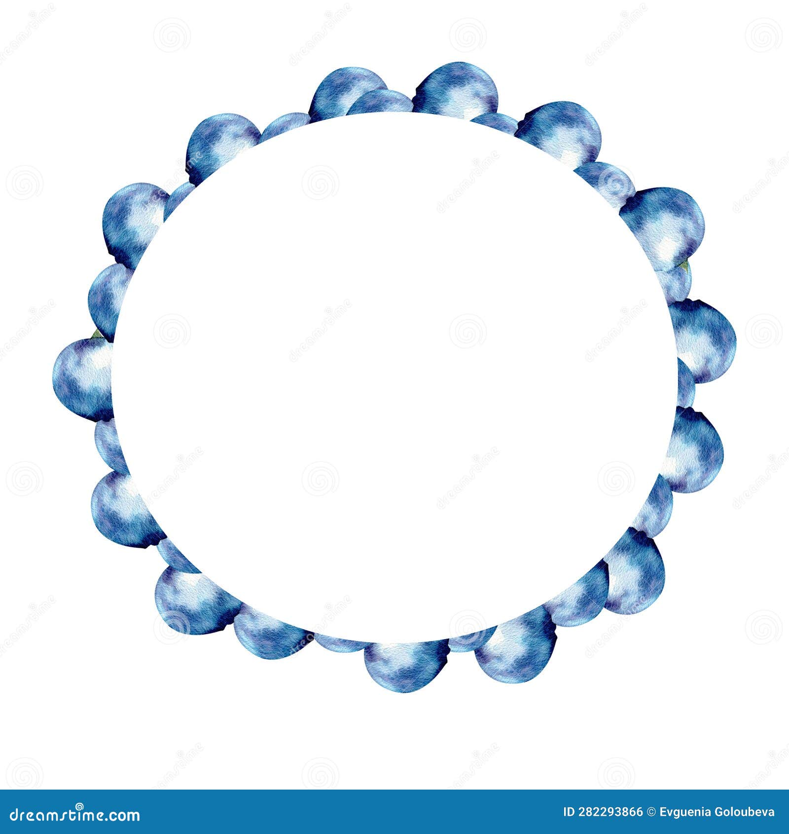 Blueberries Round Watercolor Frame. Hand Drawn Blueberries Mini Frame ...