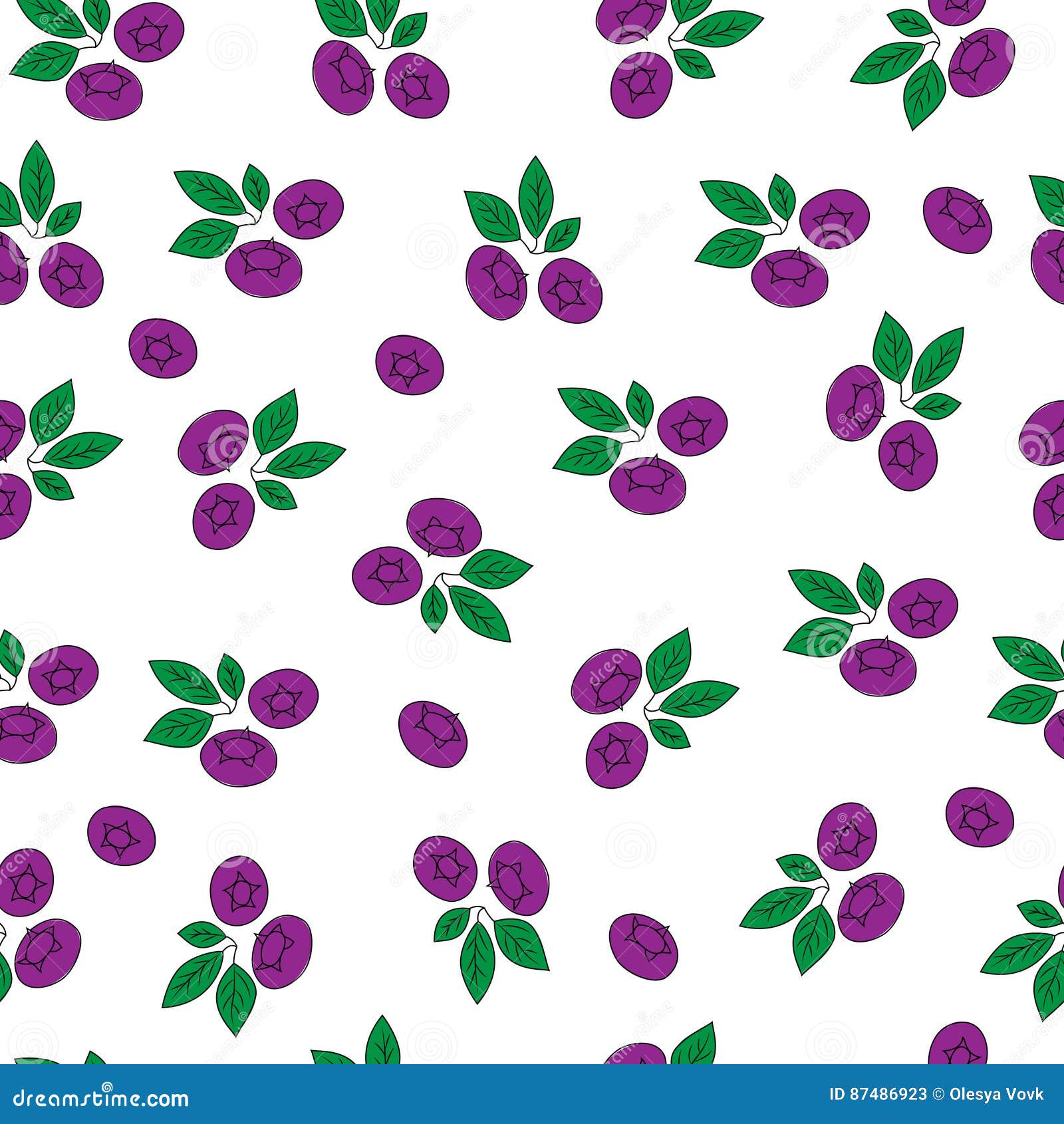 Blueberries Seamless Pattern on White Background. Hand Drawn ...