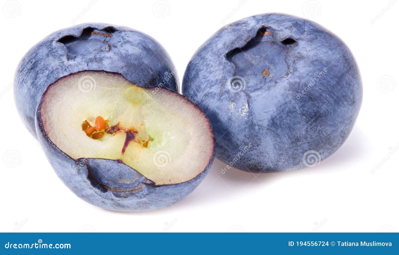 Blueberries with Slice Isolated on White Background. Full Depth of ...