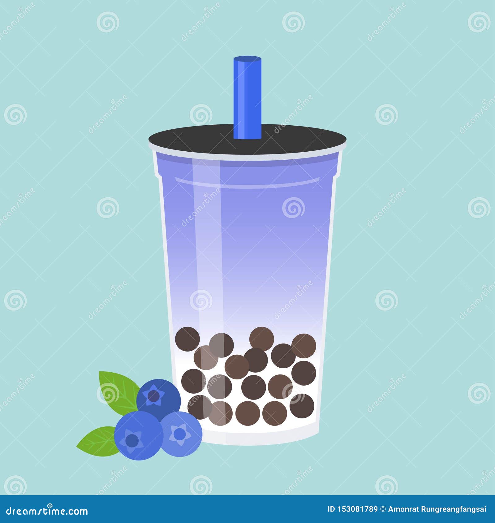 Blueberry Bubble Tea, Pearl Milk Tea Vector Illustration Stock Vector ...
