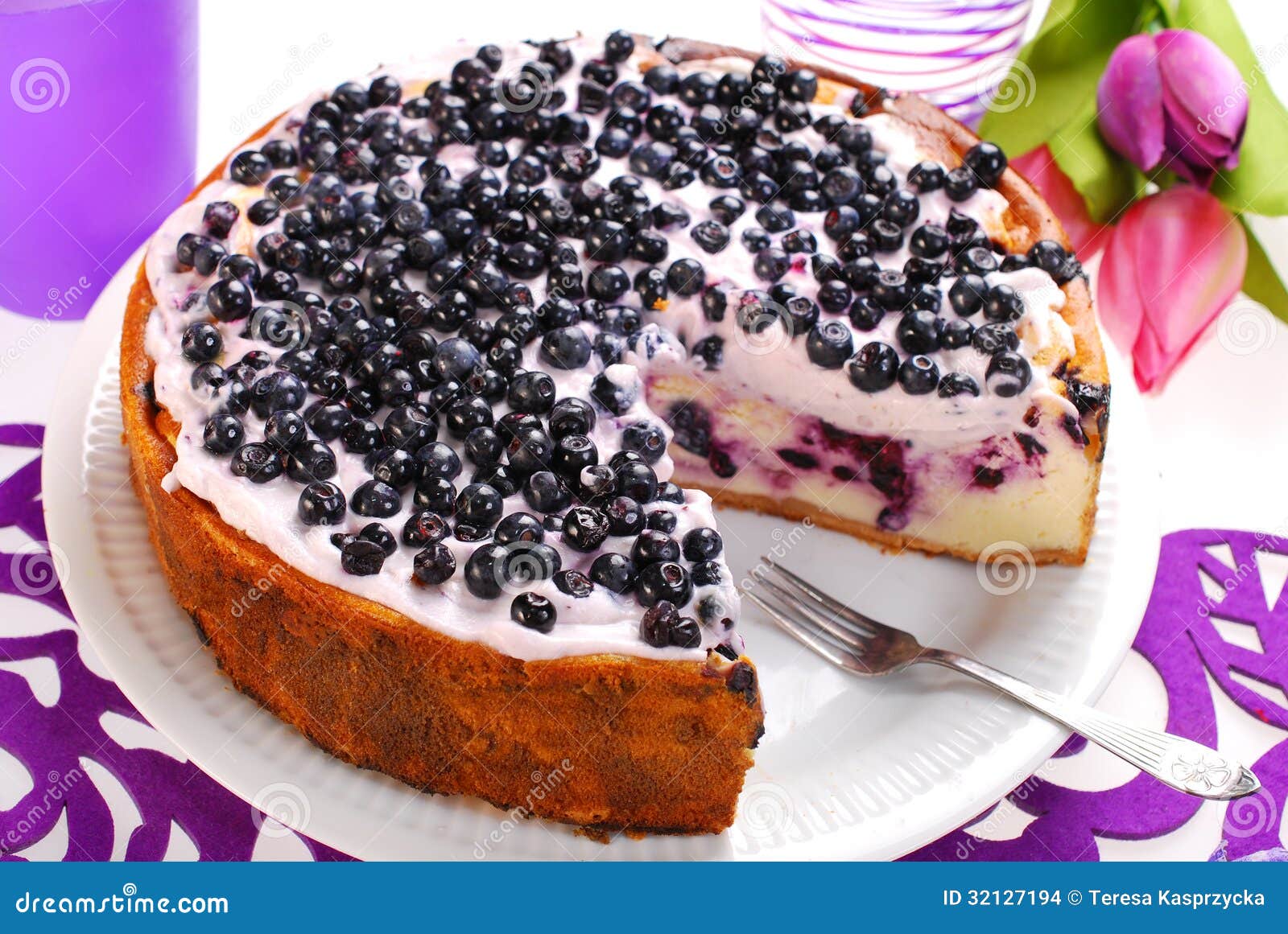 Blueberry Cheesecake with Mascarpone and Fresh Fruits Stock Photo ...