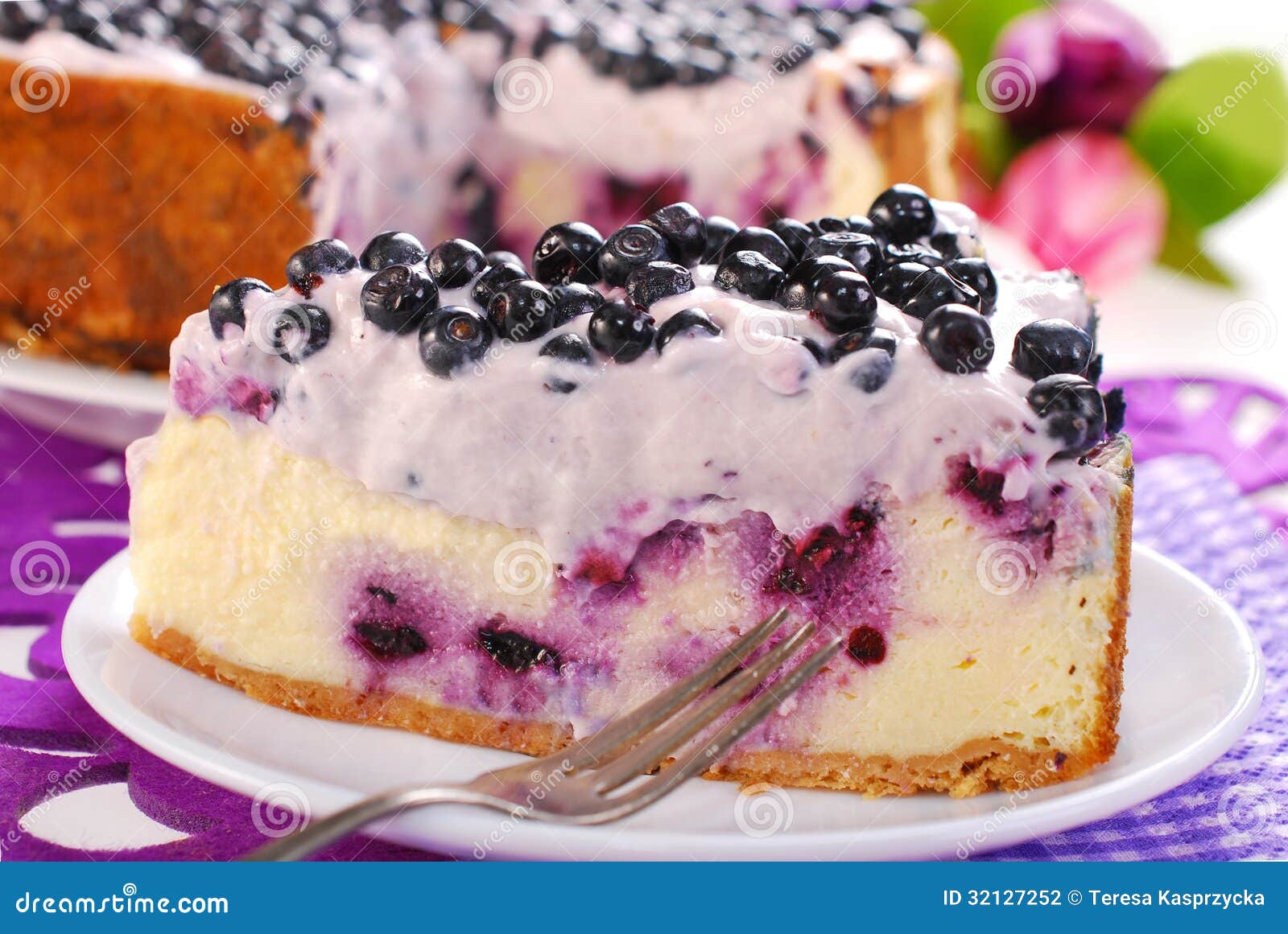 Blueberry Cheesecake with Mascarpone and Fresh Fruits Stock Photo ...