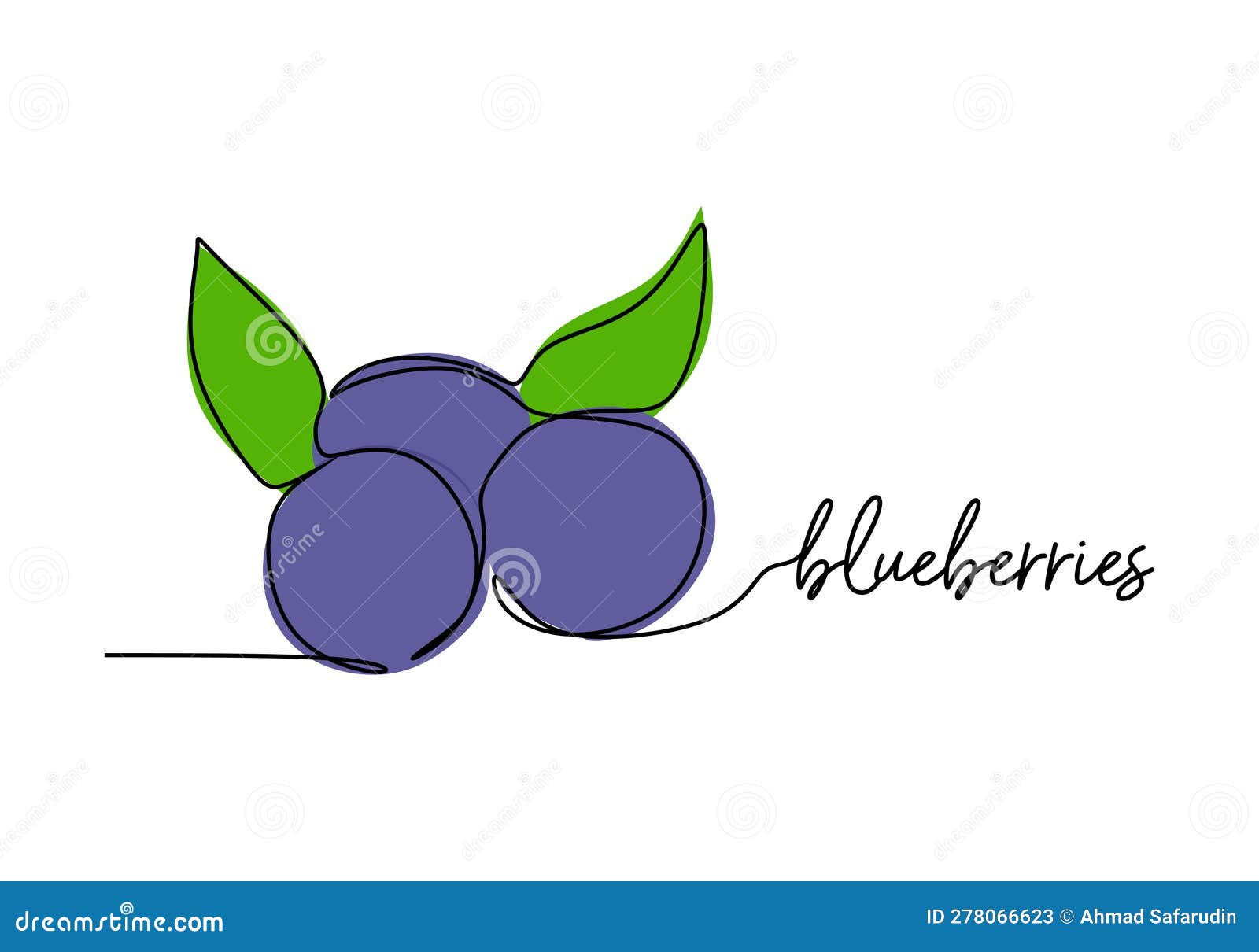 Blueberry Continuous One Line Drawing, Fruit Vector Illustration Stock ...
