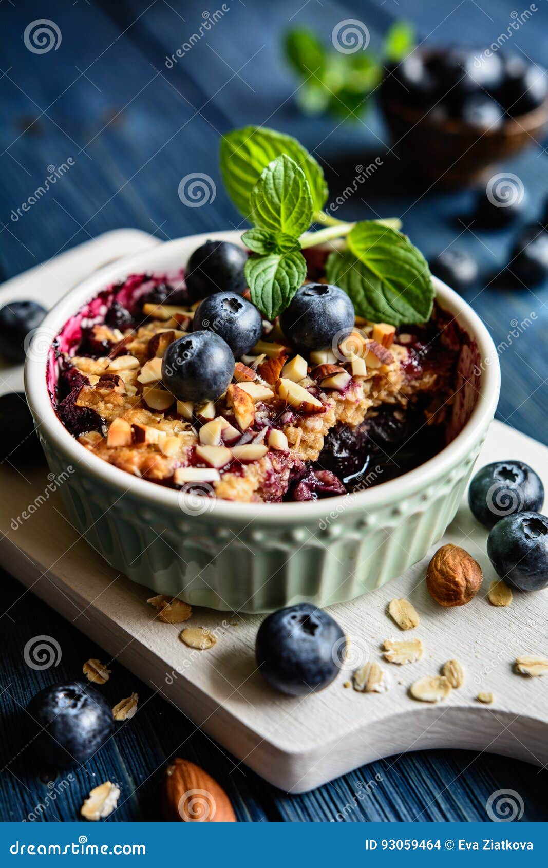 Blueberry Crumble with Oat Flakes and Almonds Stock Photo - Image of ...